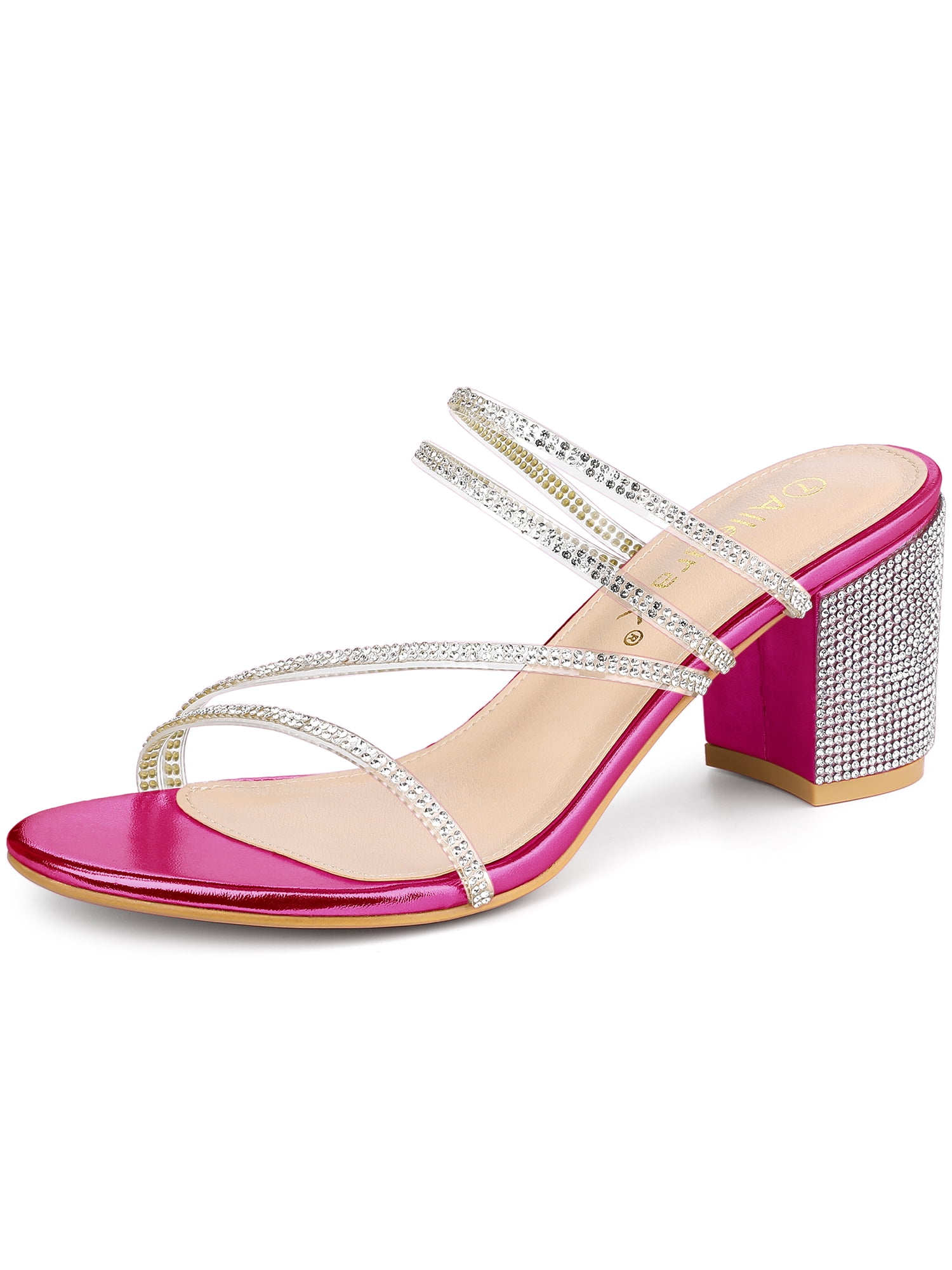 Allegra K Women's Rhinestone Block Heel Slide Sandals - Walmart.com
