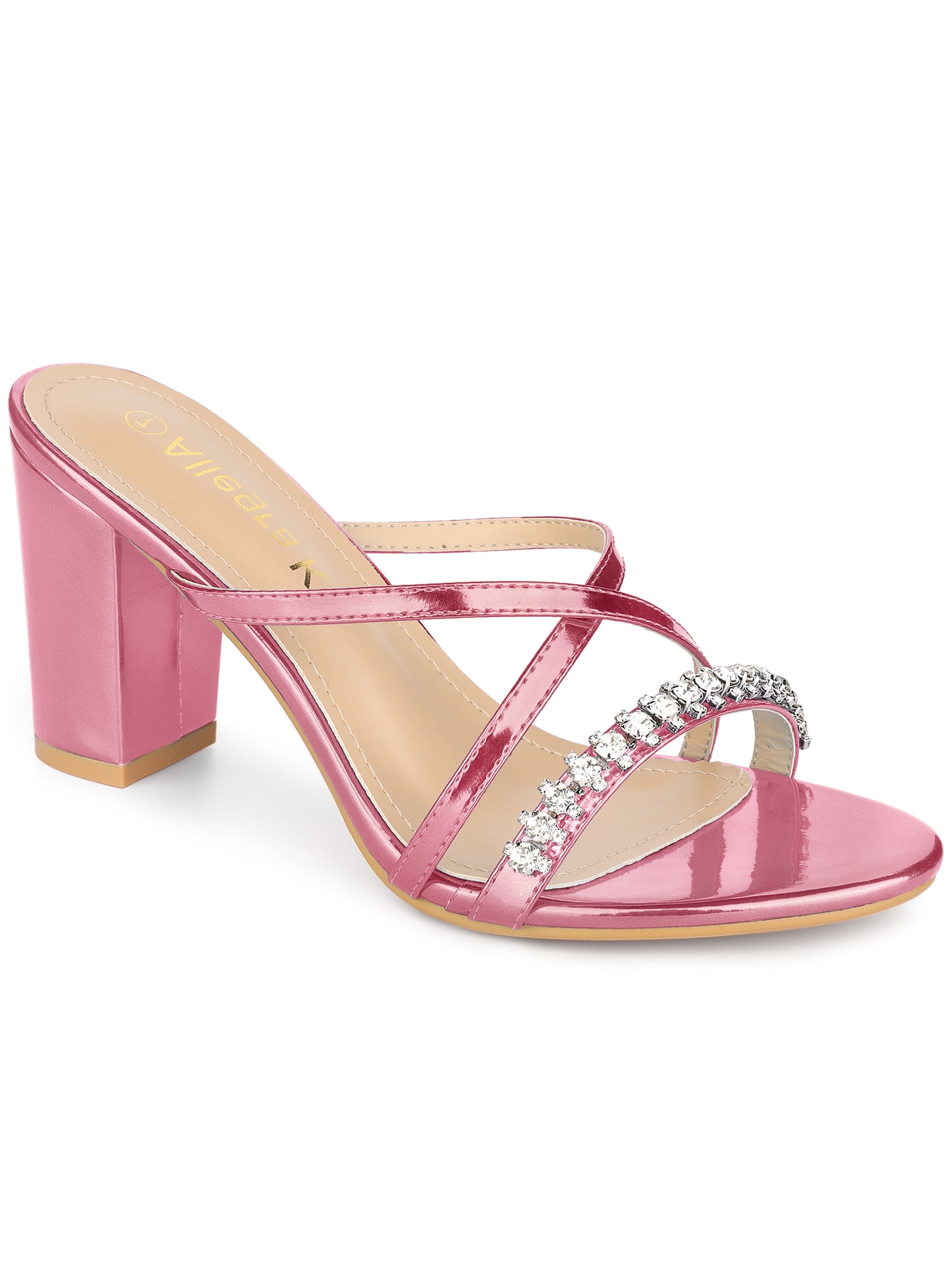 BLISSFUL STEP Women's Rhinestone Block Heels Heeled Sandals - Walmart.com