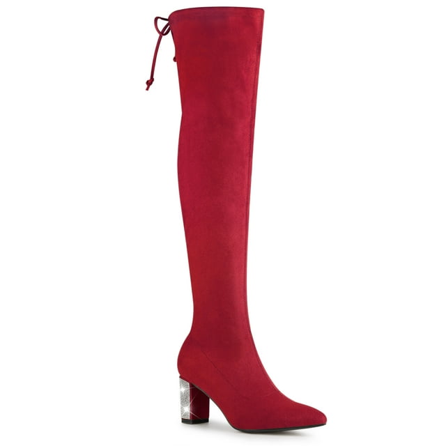 Allegra K Women's Rhinestone Block Heels Over Knee High Boots - Walmart.com