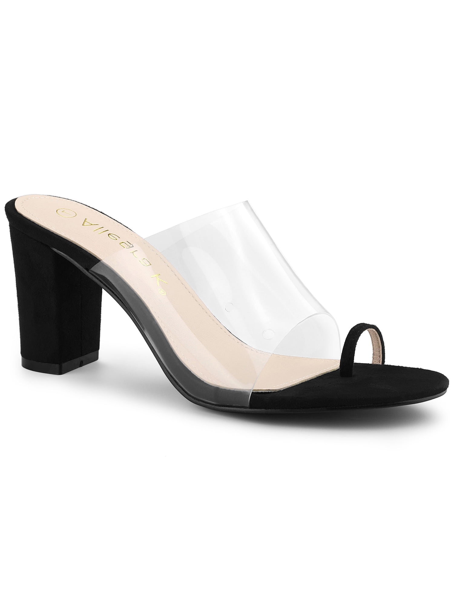 BLISSFUL STEP Women's Ring Block Heel Clear Slides Sandals Black (Size ...