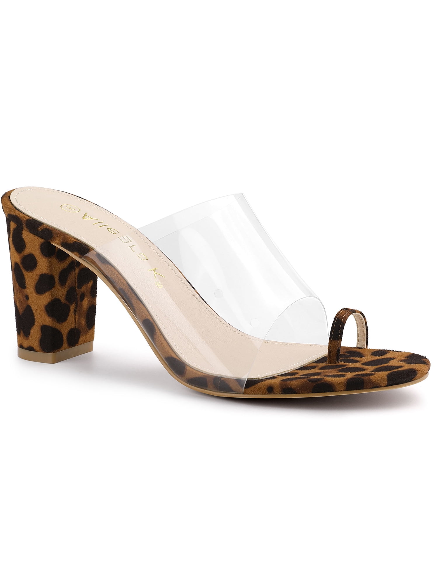 BLISSFUL STEP Women's Ring Block Heel Clear Slides Sandals Leopard ...