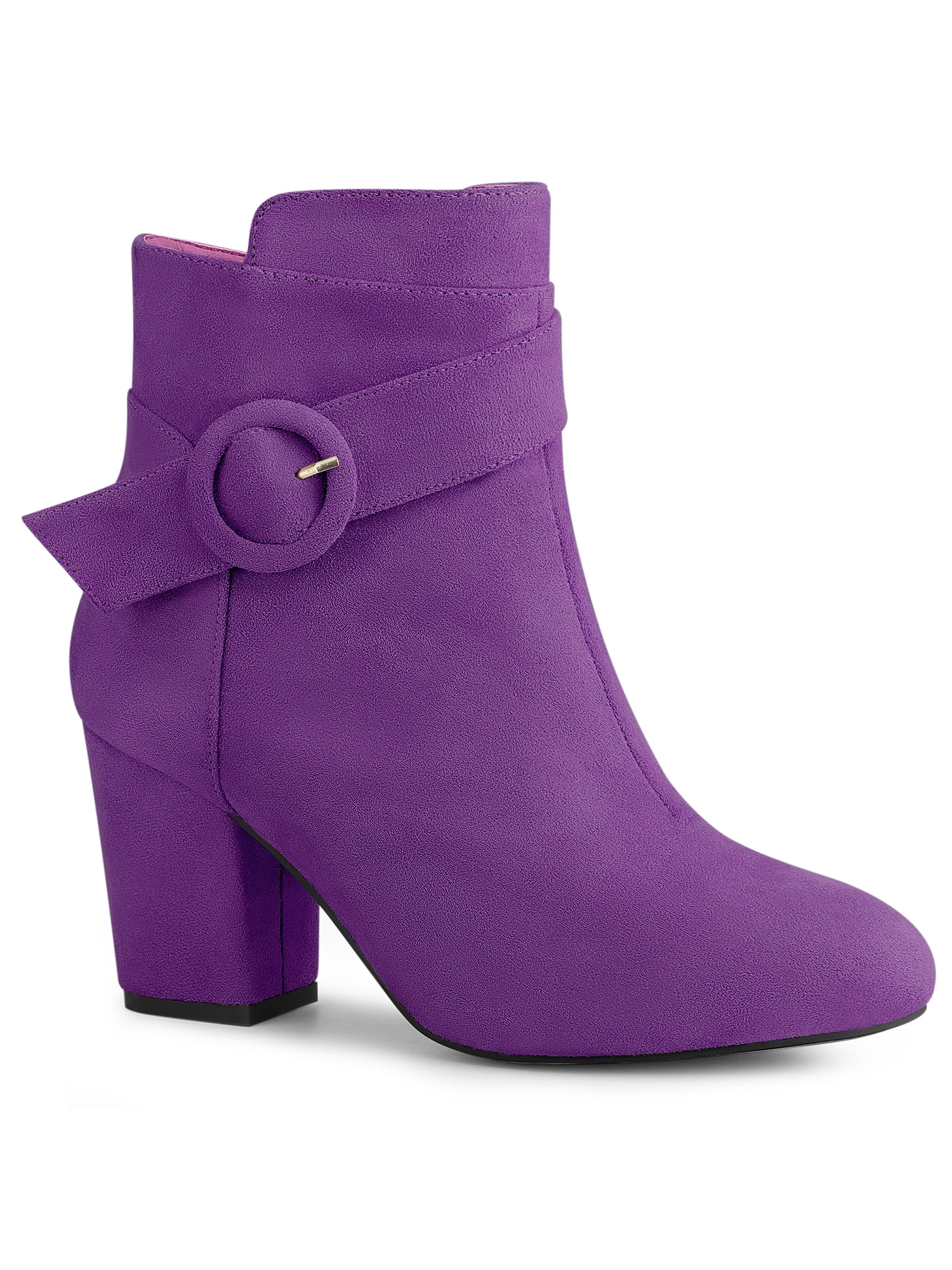 Allegra K Women's Round Toe Block Heel Zip Heeled Boots Ankle Booties ...