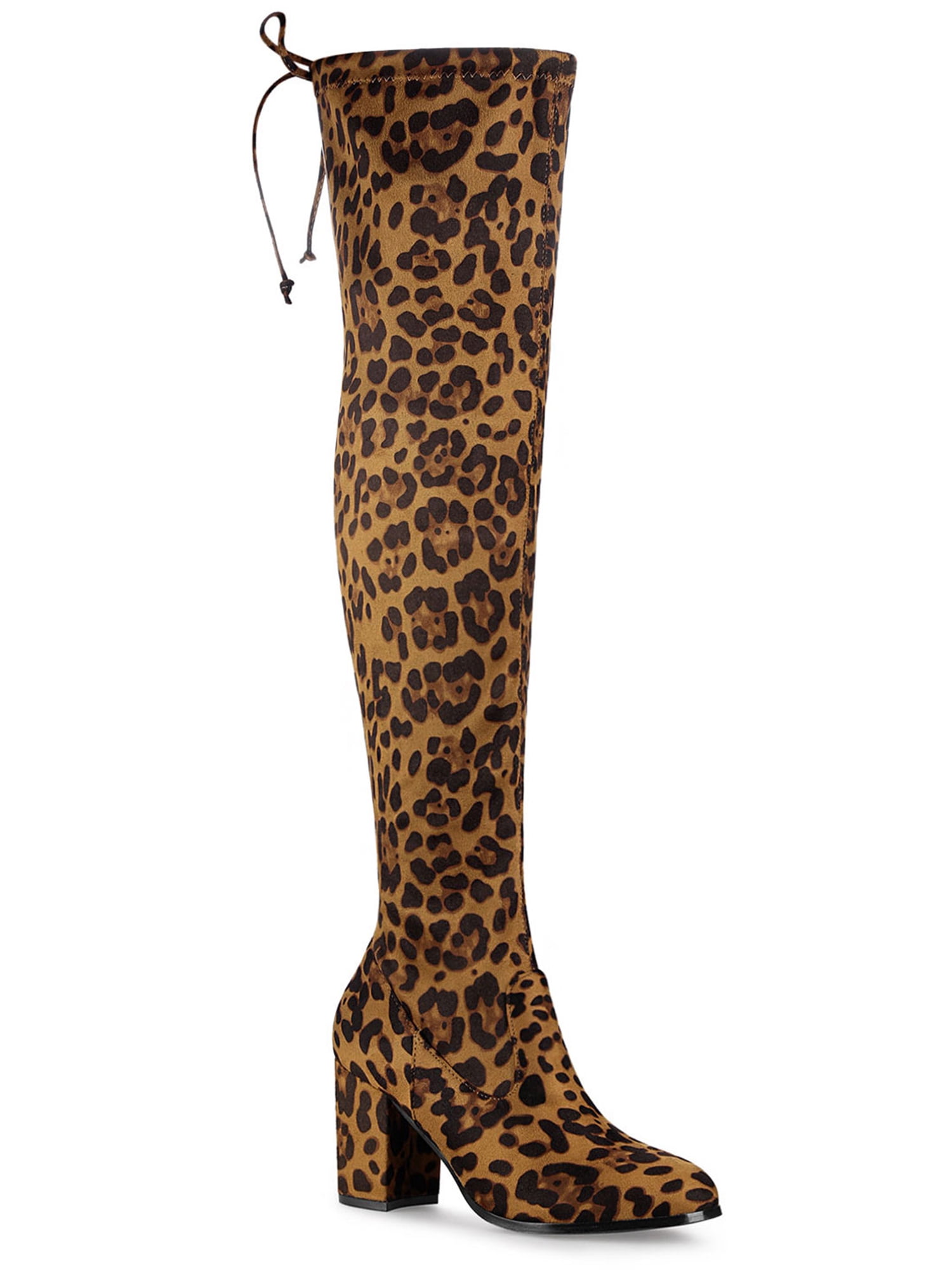 Allegra K Women's Round Toe Block Heel over The Knee High Boots Leopard (Size 8) - Walmart.com