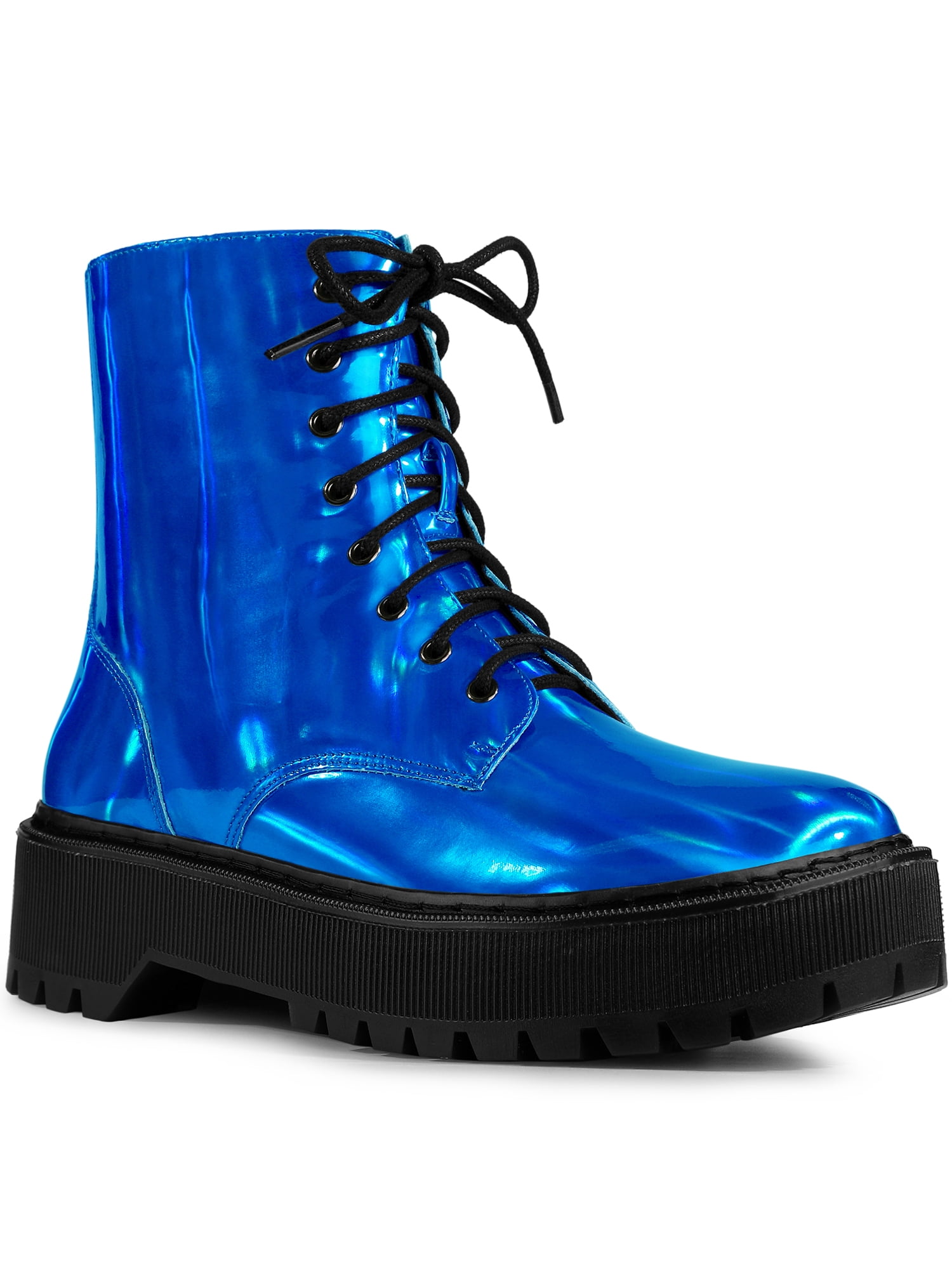 BLISSFUL STEP Valentine's Women's Boot Colorful Round Toe Platform Lace ...