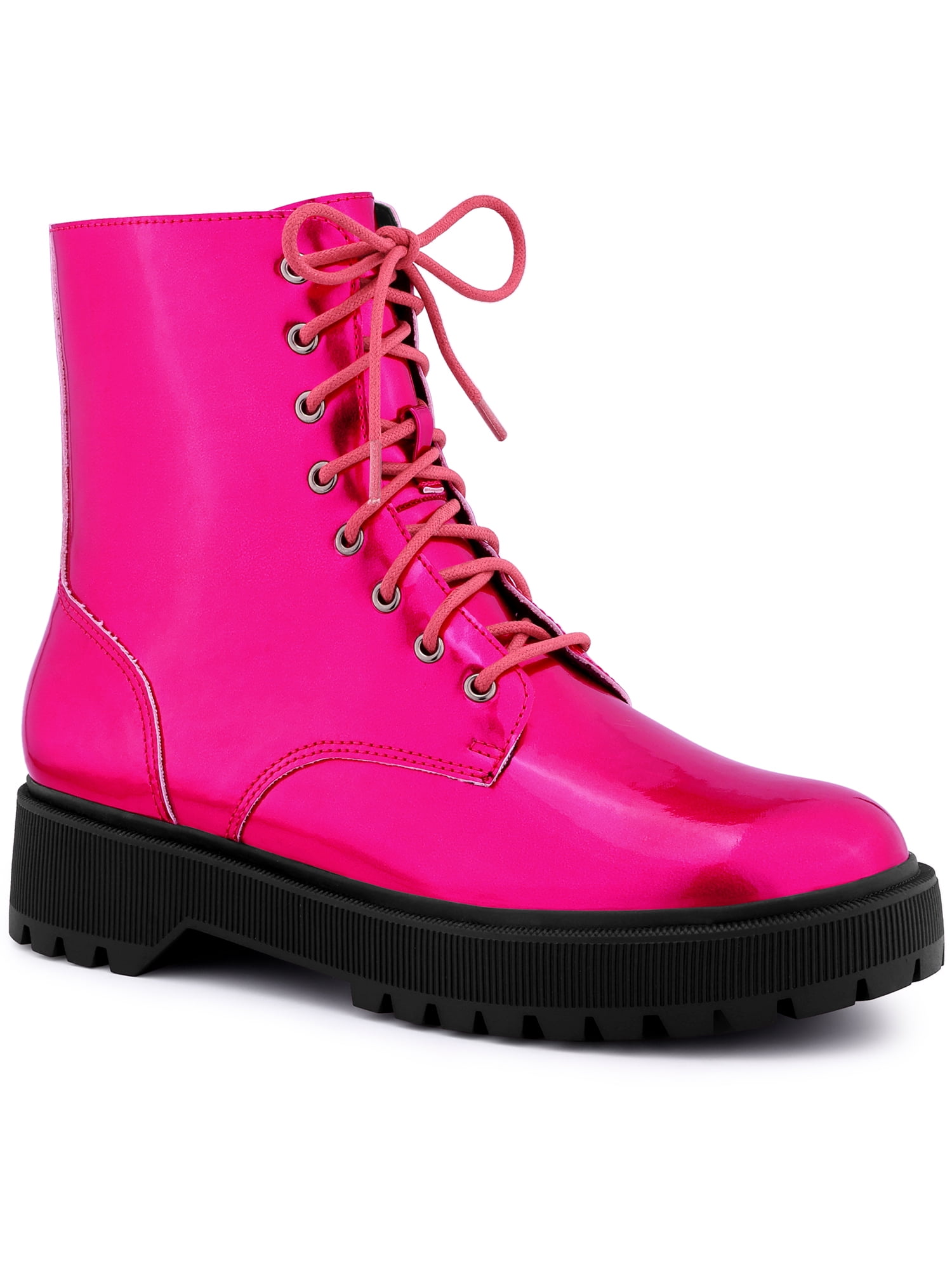 BLISSFUL STEP Women's Round Toe Platform Lace Up Combat Ankle Boots Hot ...