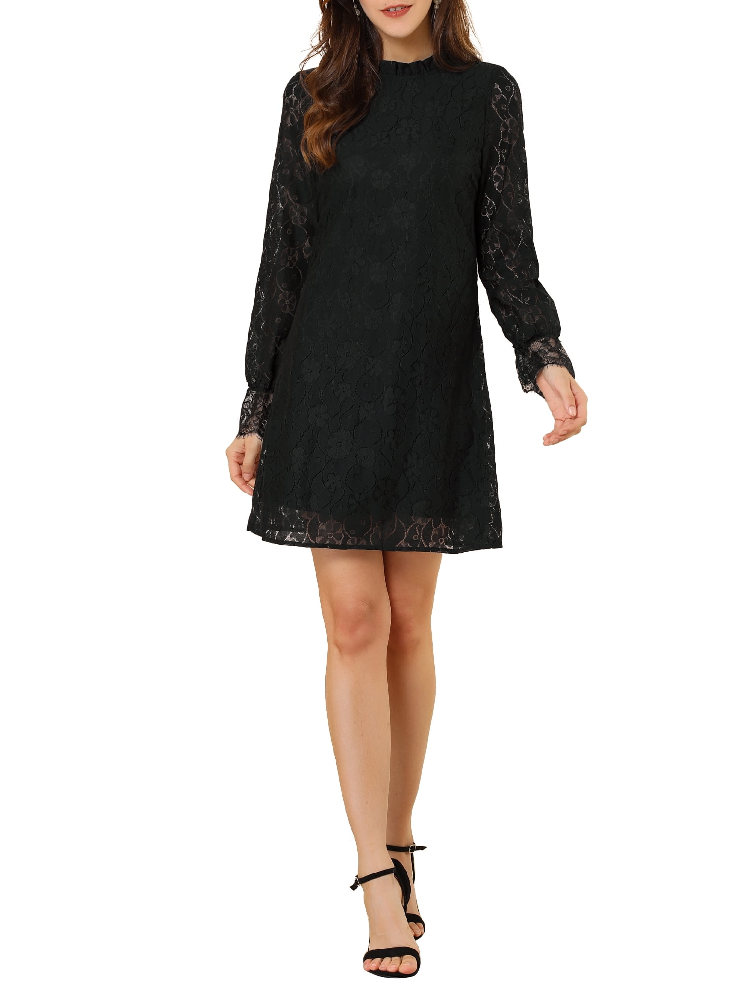 INSPIRE CHIC Women's Ruffle Crew Neck Long Sleeves Floral Lace Casual ...