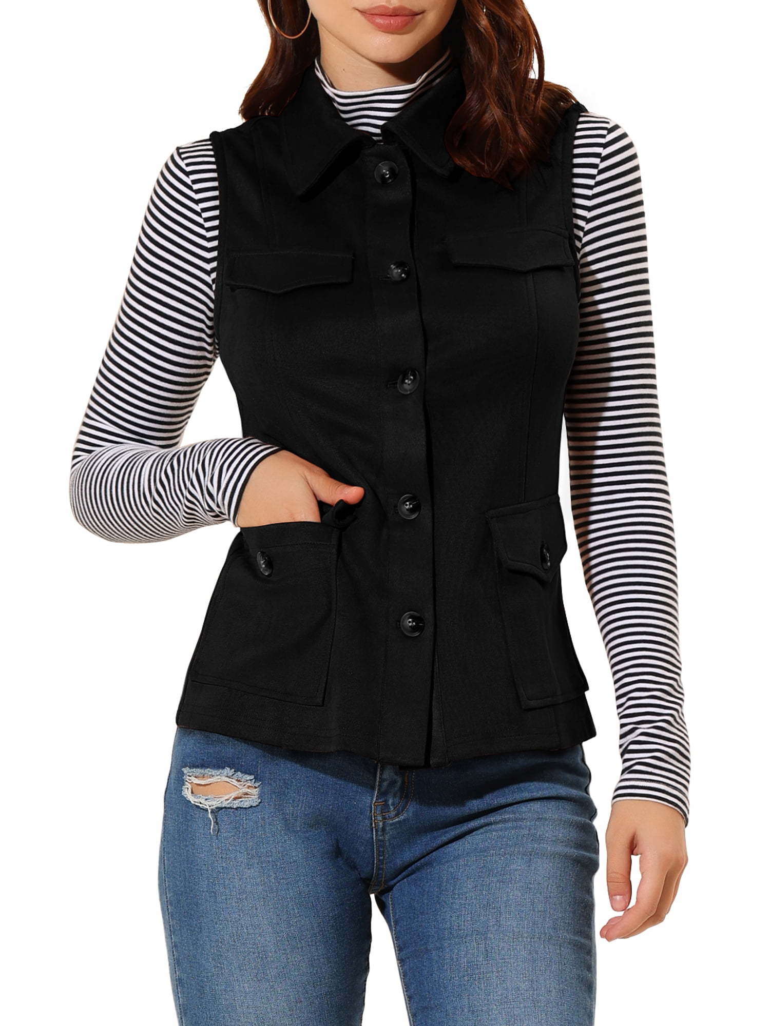 INSPIRE CHIC Women's Vest Button Front Faux Suede Sleeveless Utility ...