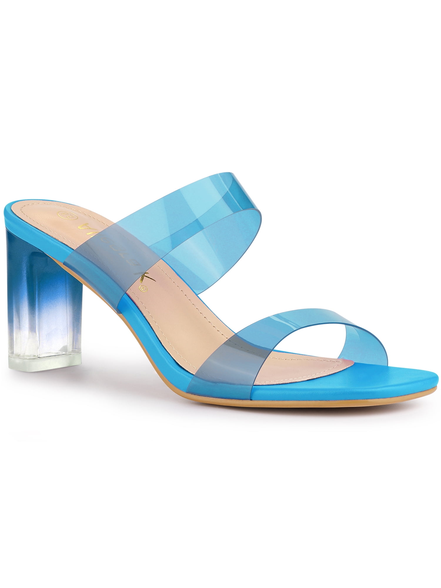 Allegra K Women's Sandals Block Heels Clear Colorful Straps Slides ...