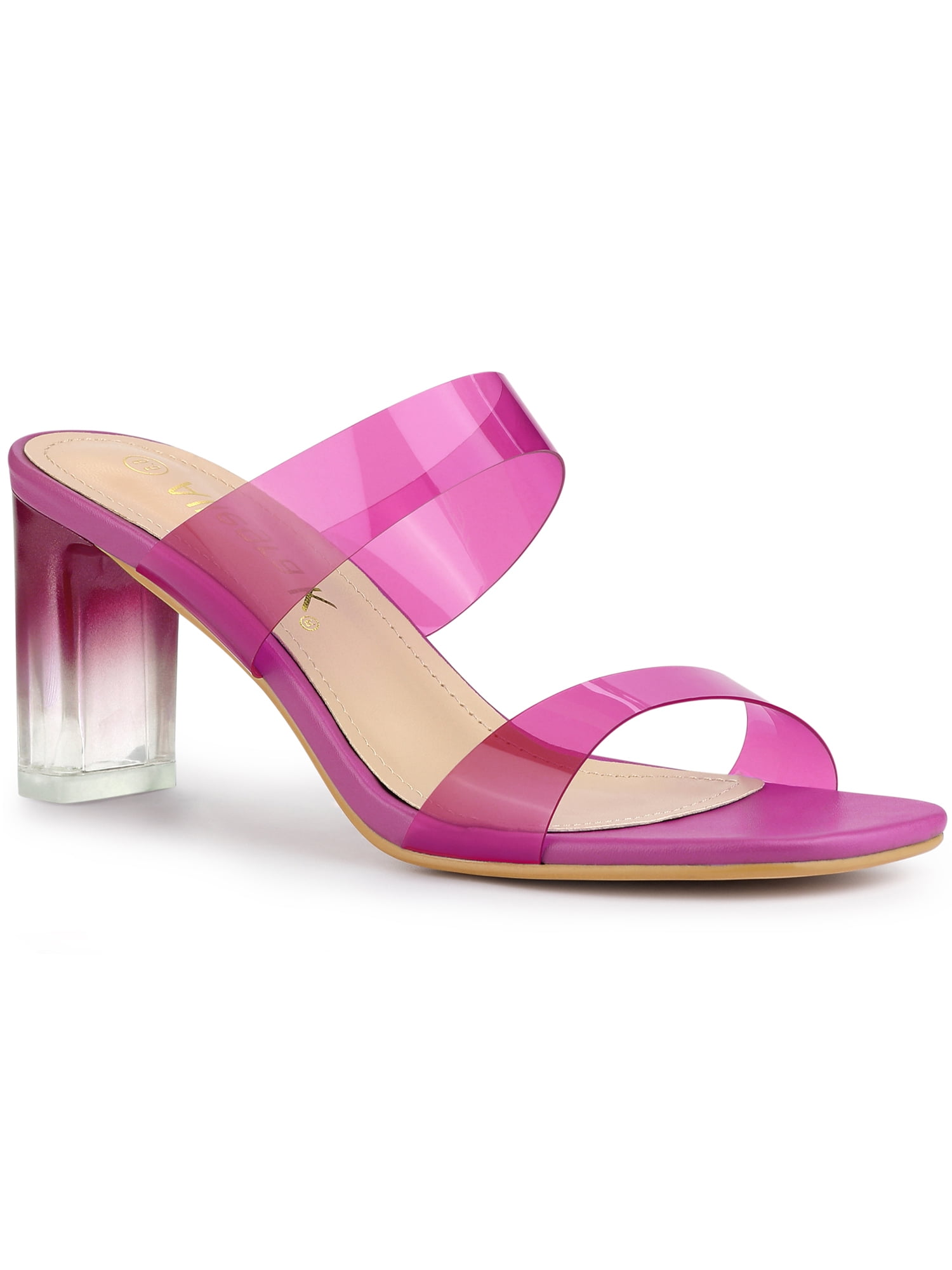 BLISSFUL STEP Women's Sandals Block Heels Clear Colorful Straps Slides ...