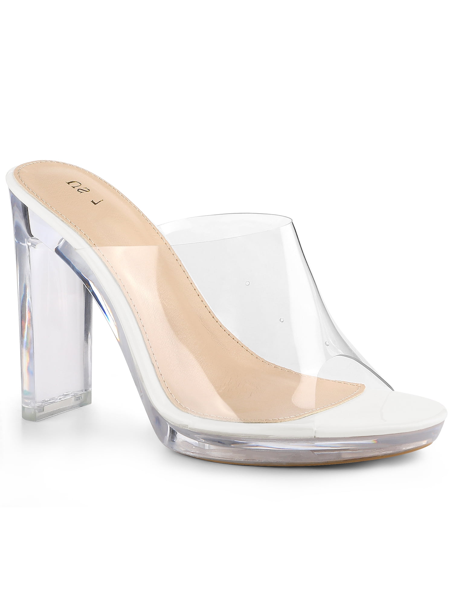 BLISSFUL STEP Women's Sandals Block Heels Clear Platform Slides Sandals ...