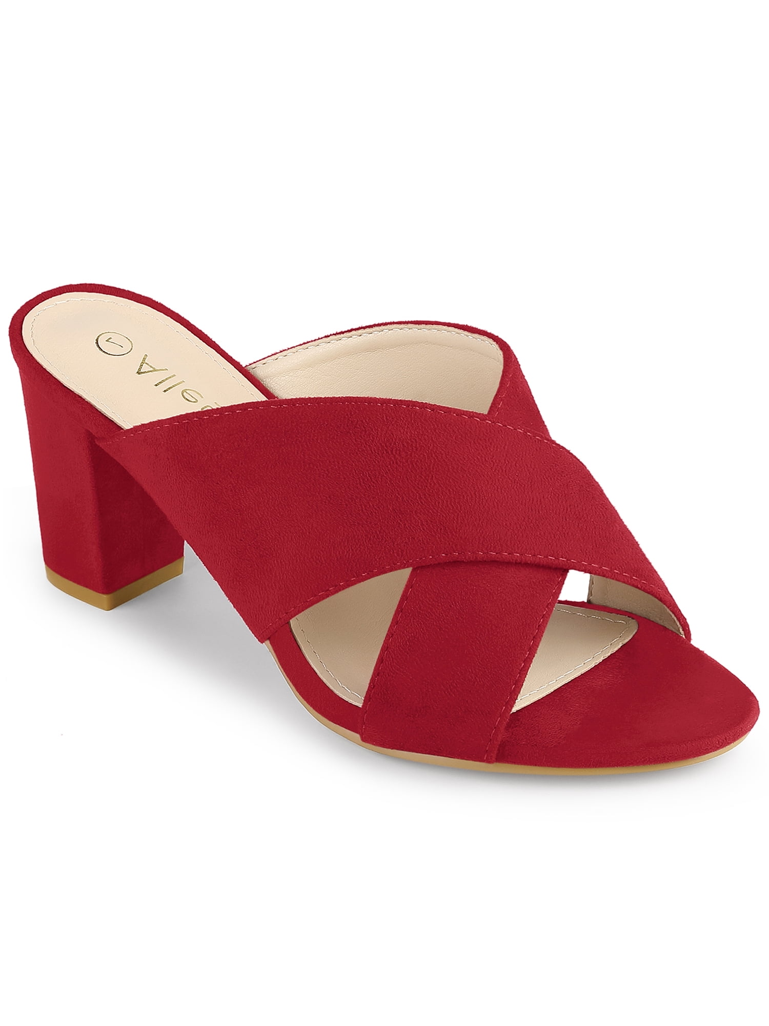 Allegra K Women's Sandals Block Heels Crisscross Strap Mules Slide ...