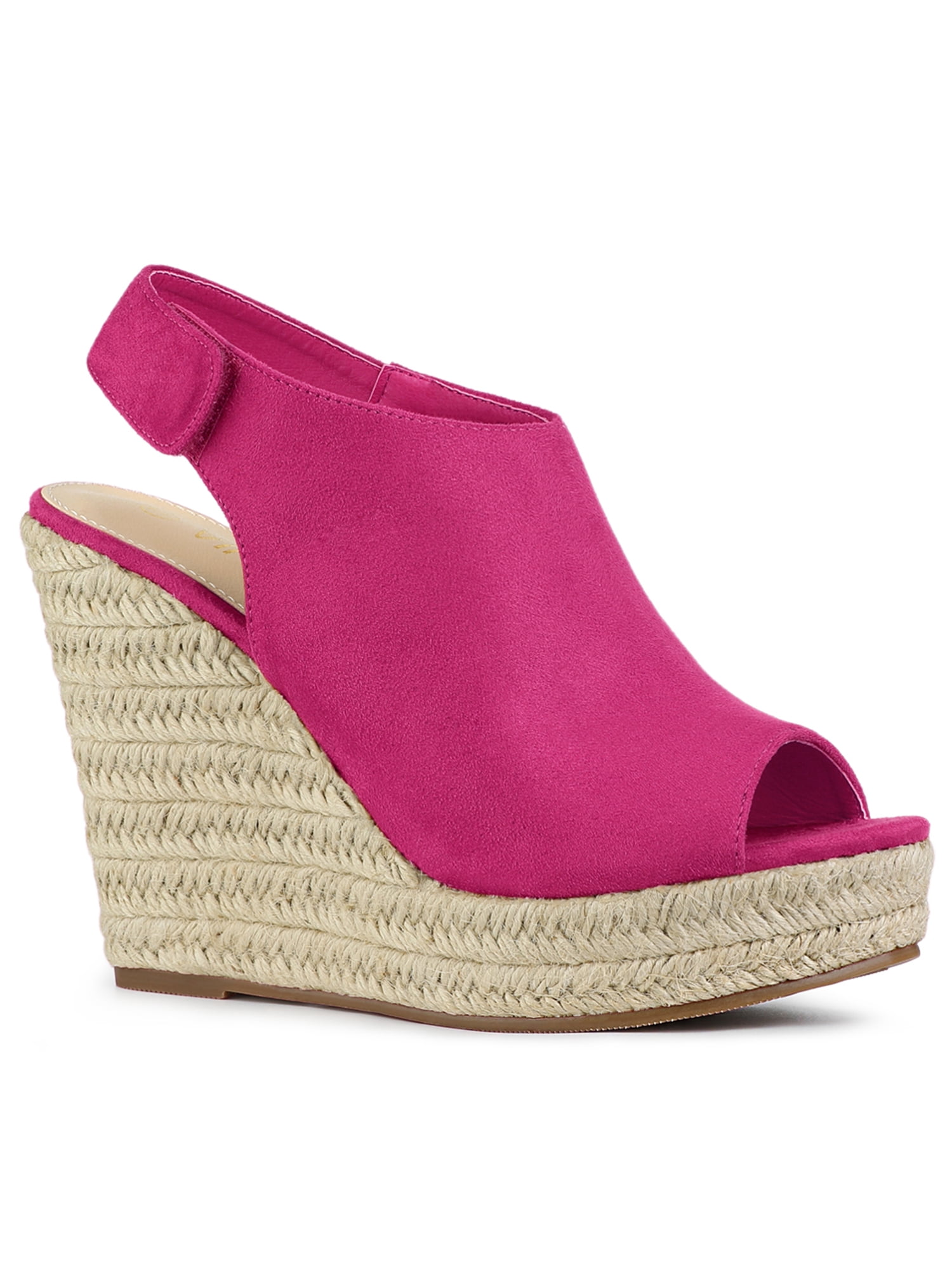 BLISSFUL STEP Women's Espadrilles Platform Heel Wedges Sandals Hot Pink ...