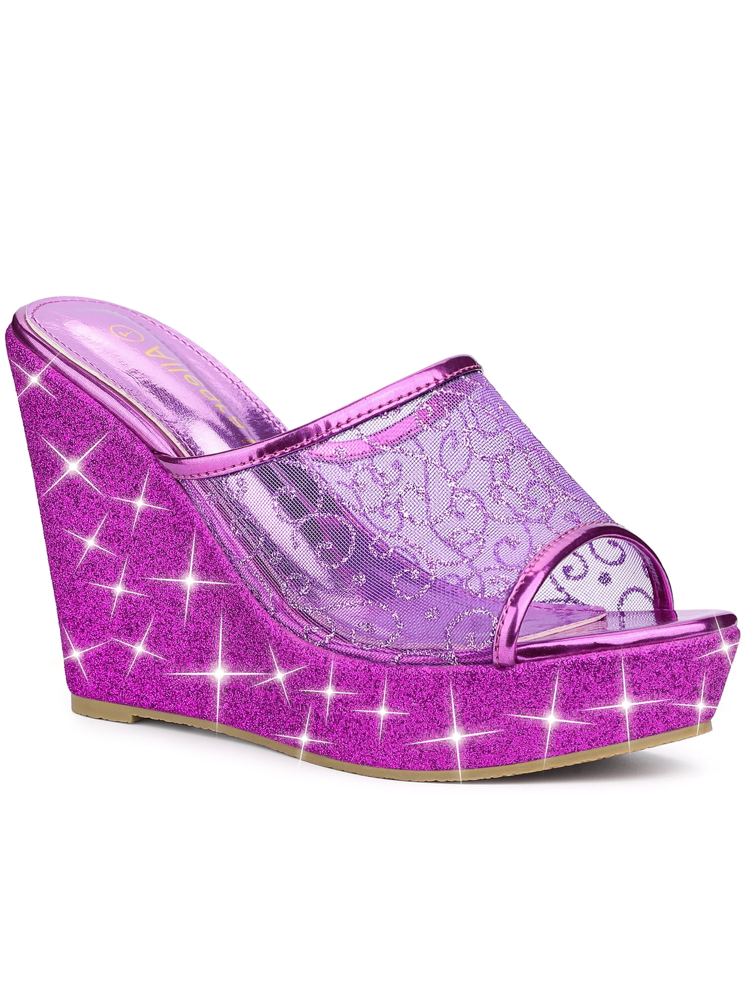 BLISSFUL STEP Women's Glitter Platform Wedges Slip on Wedge Sandals ...
