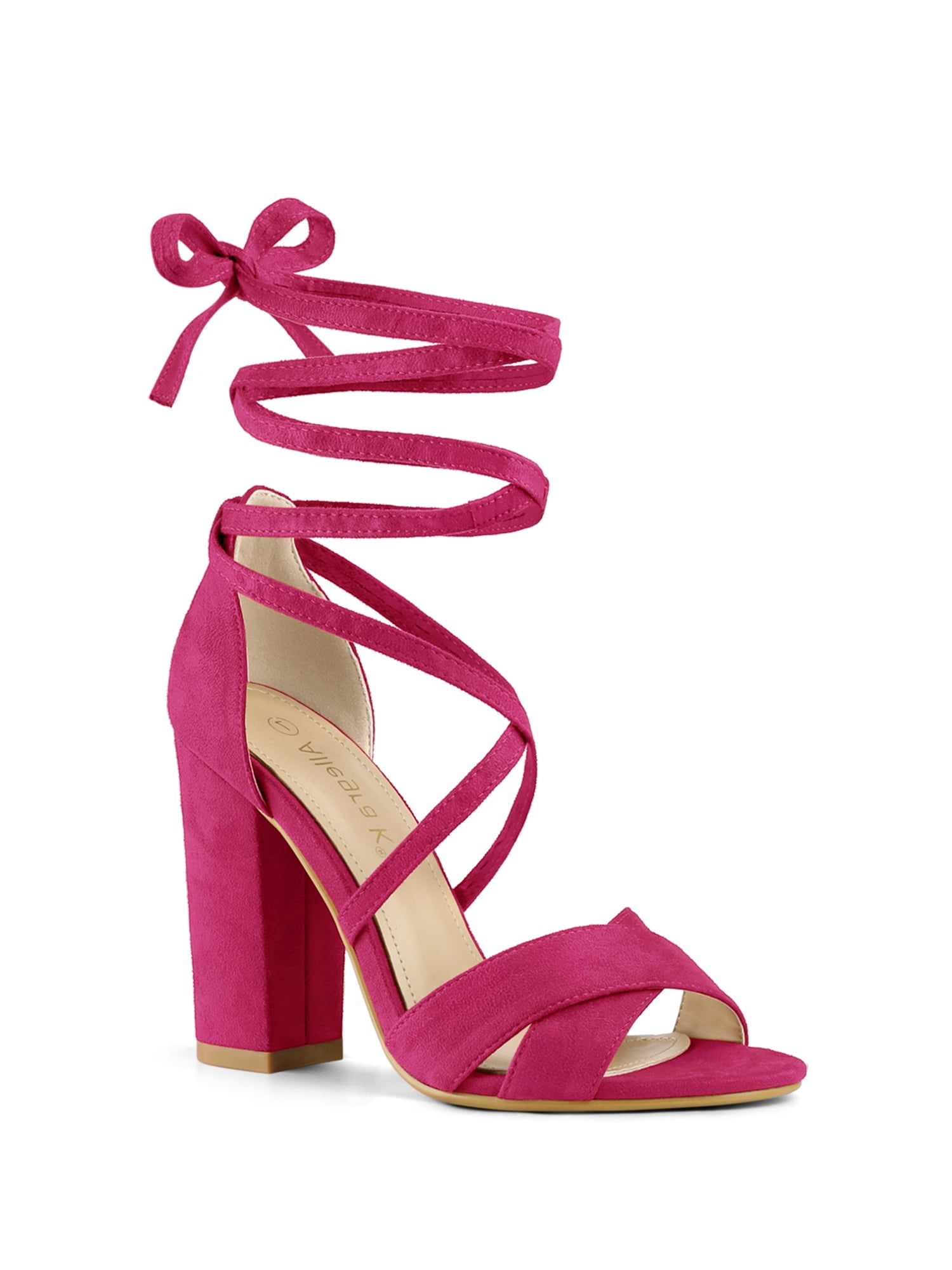 BLISSFUL STEP Women's Sandals Solid Crisscross Block Heels High Heel ...