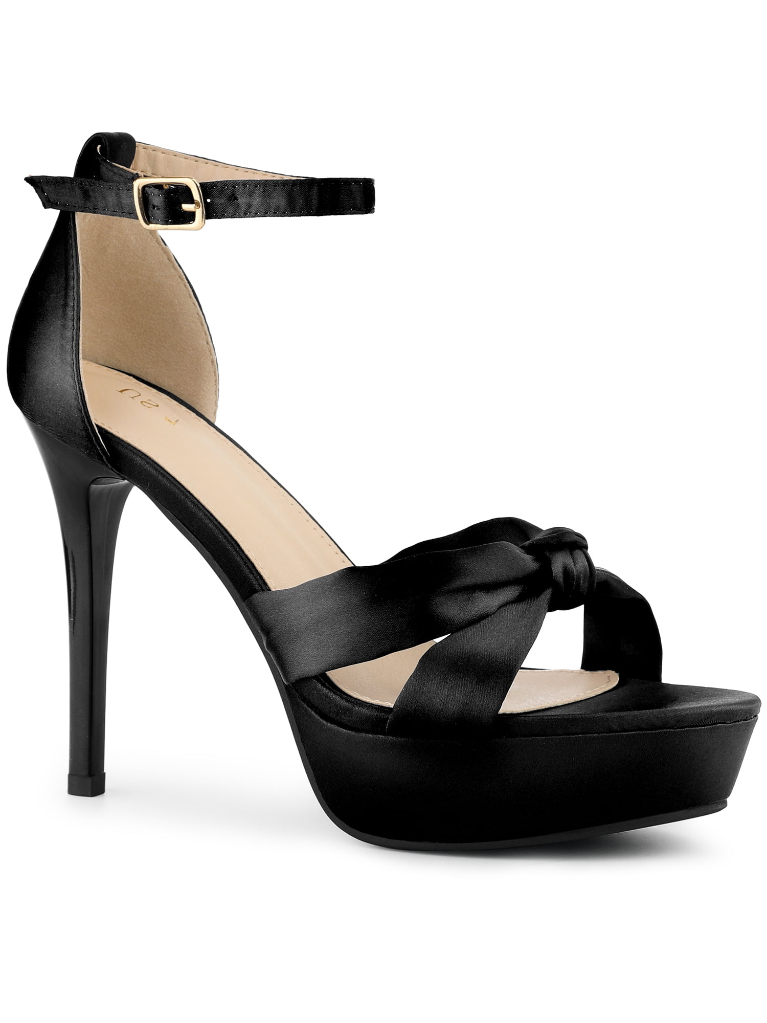 BLISSFUL STEP Women's Satin Knot Platform Stiletto Heel Sandals Black 7 ...