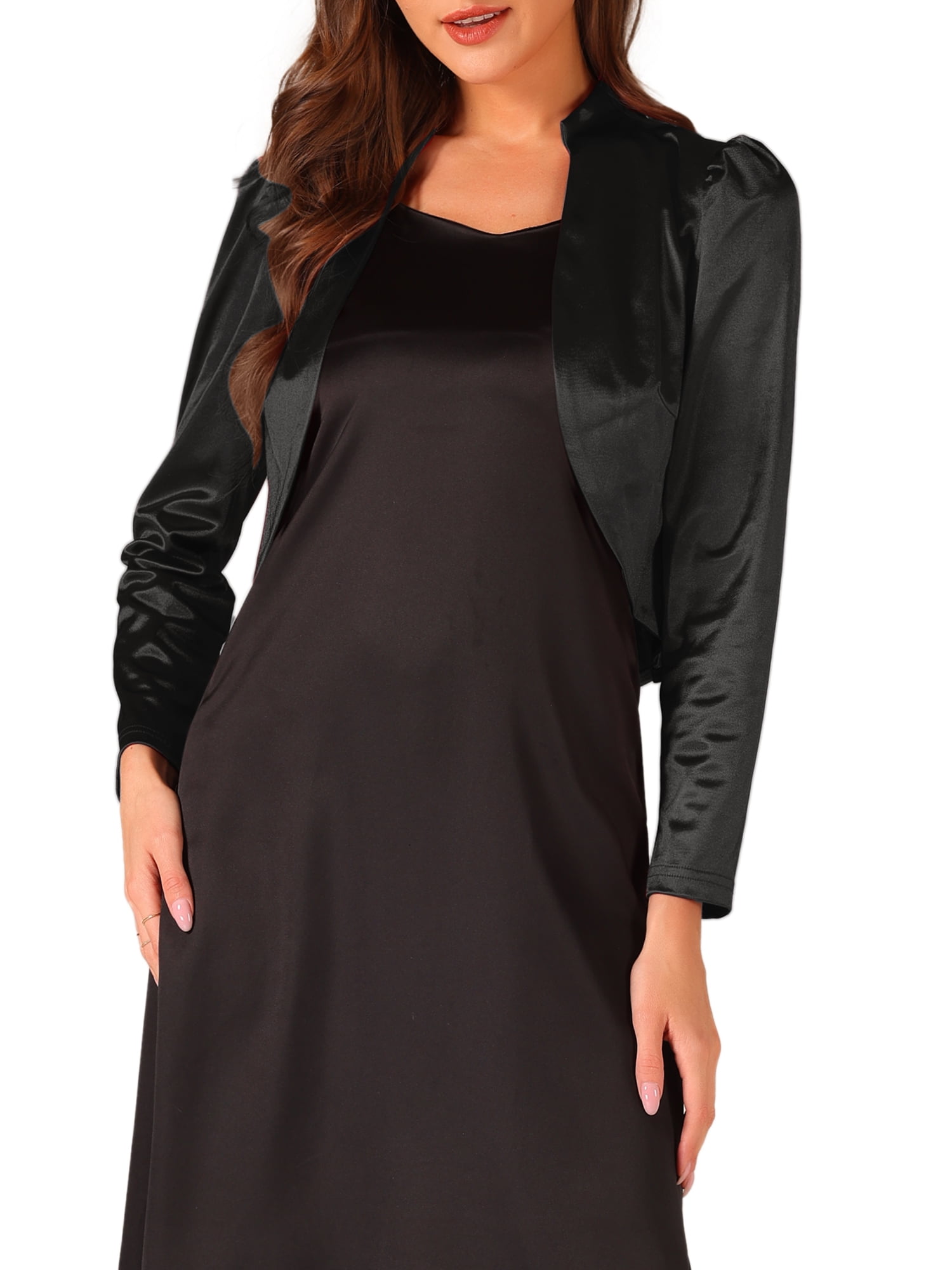 Allegra K Satin Bolero Shrugs for Women's Open Front Ruched Long ...