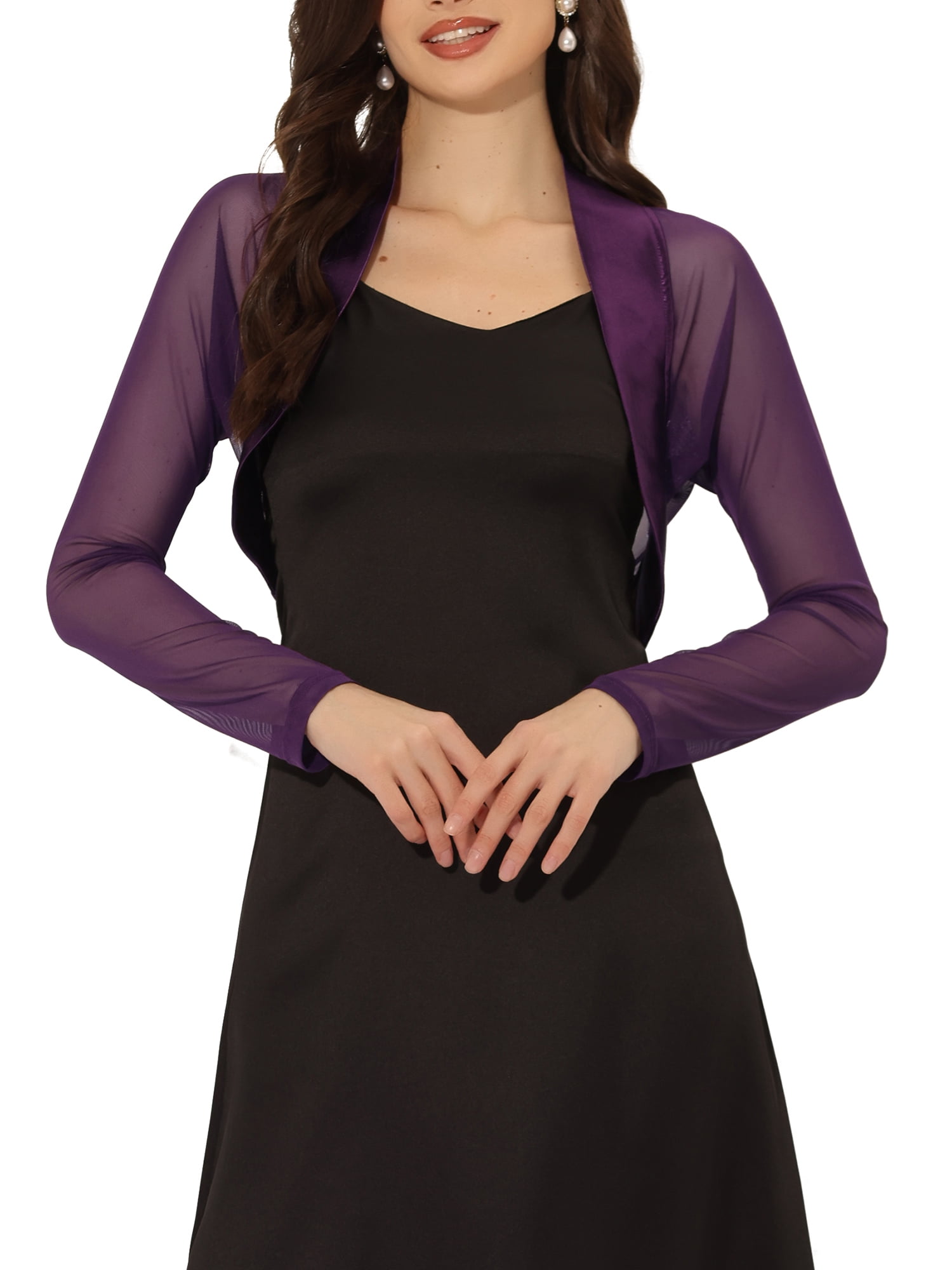 Allegra K Women's Satin Shrugs for Evening Dress Open Front Mesh ...