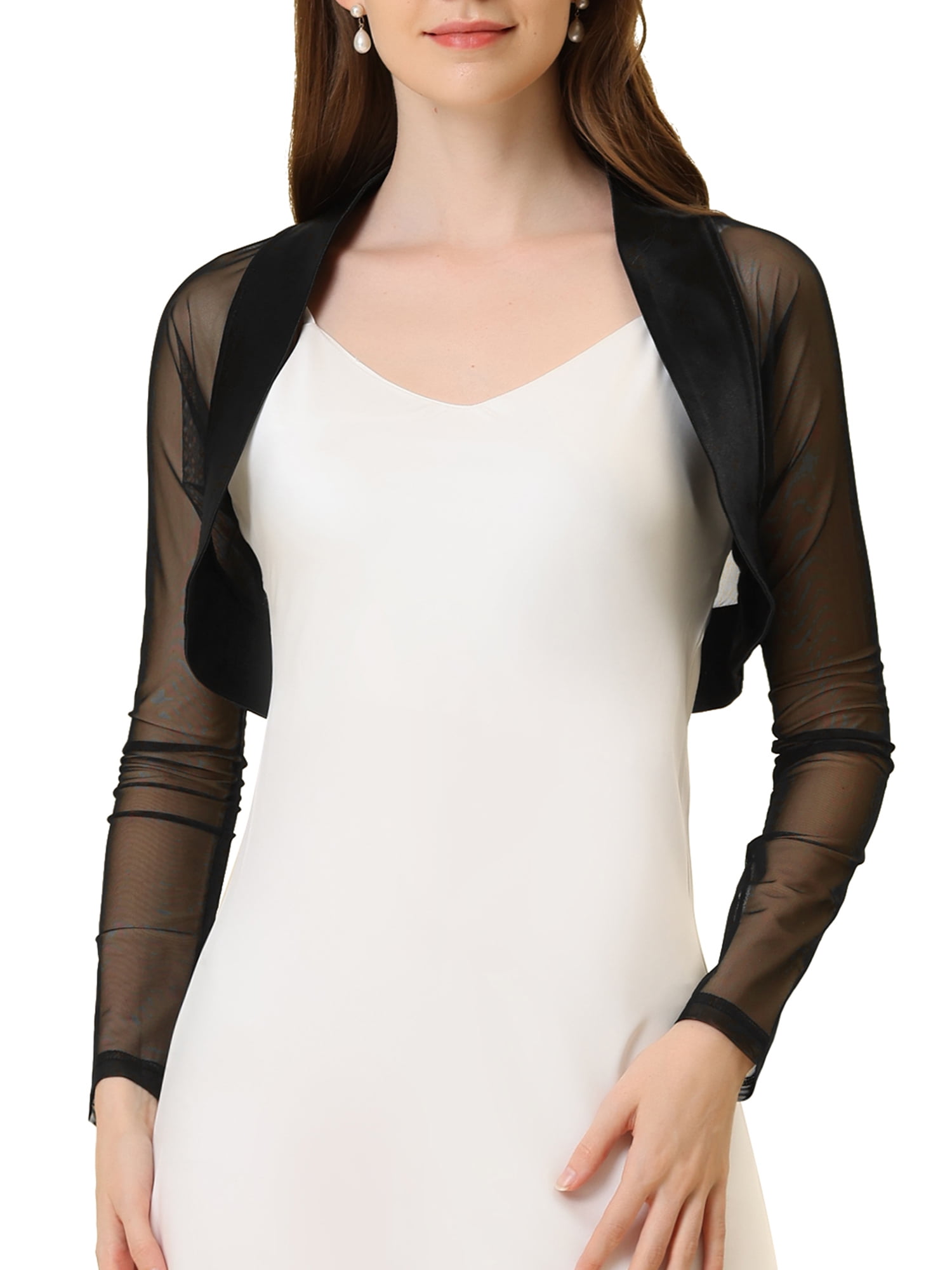 Allegra K Women's Satin Shrugs for Evening Dress Open Front Mesh ...