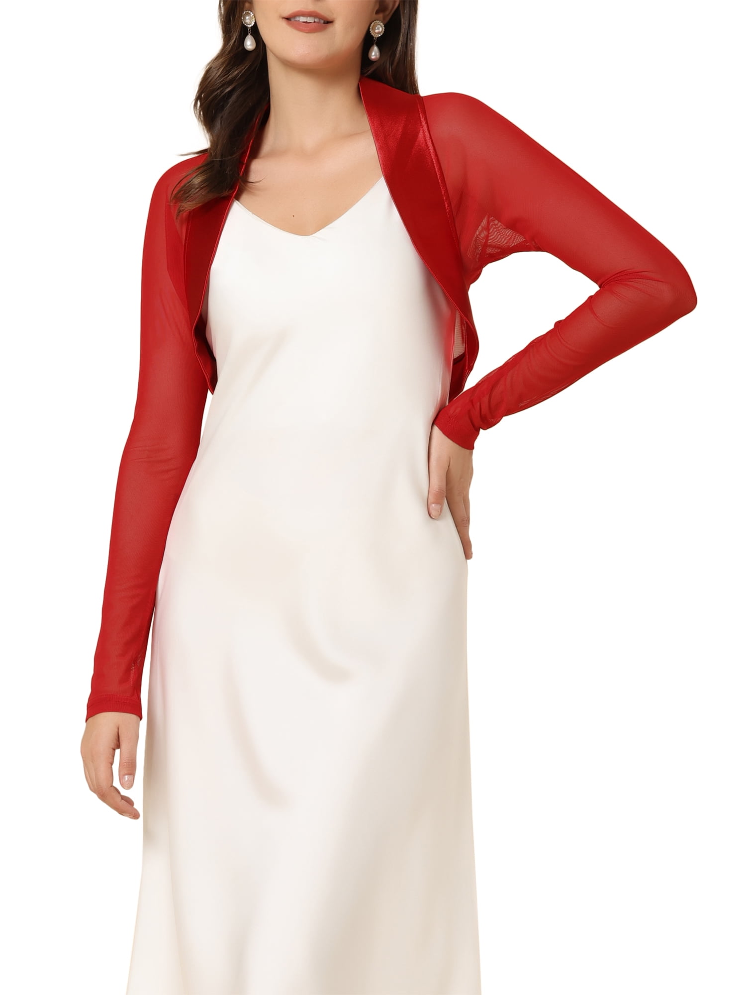 Allegra K Women's Satin Shrugs for Evening Dress Open Front Mesh ...