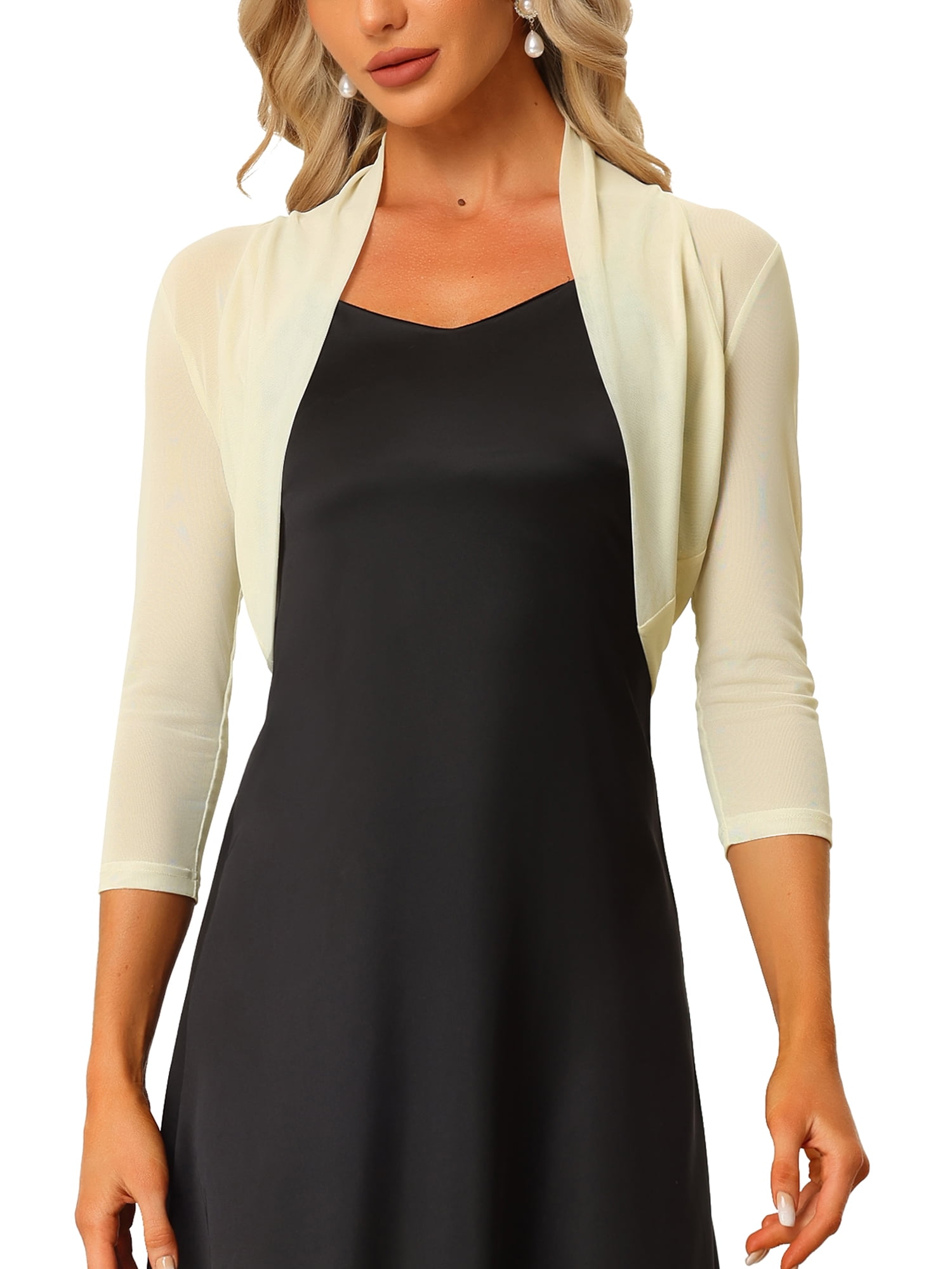 INSPIRE CHIC Women's Semi Sheer Tops Elegant 3/4 Sleeves Cardigan ...