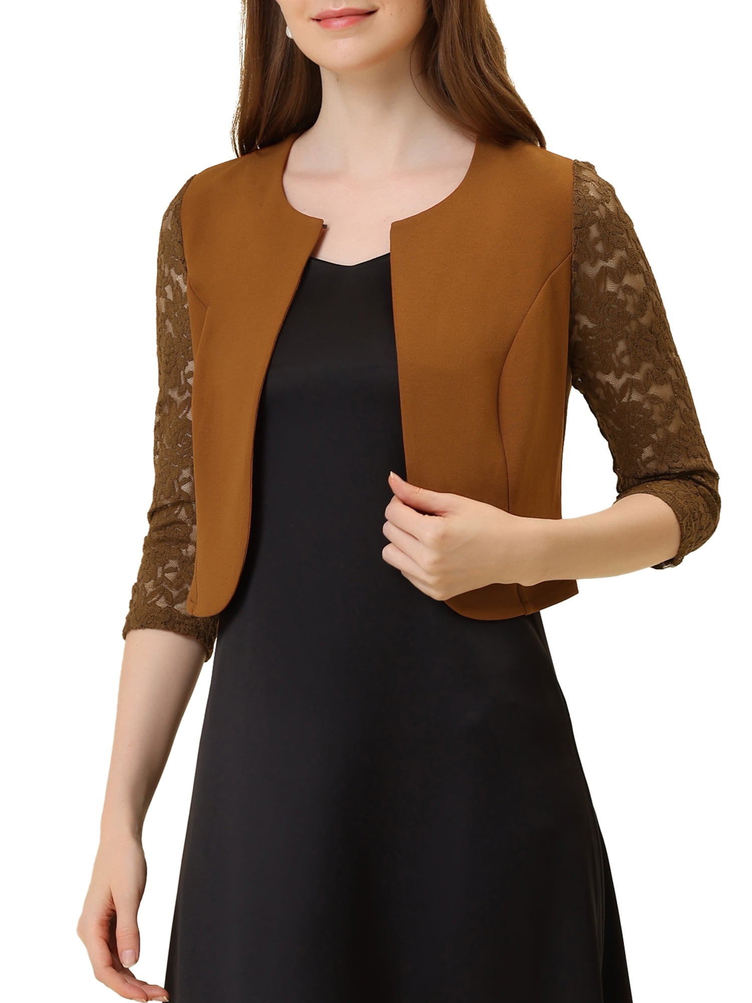 INSPIRE CHIC Women's Floral Lace Shrug Top 3/4 Sleeve Open Front Work ...