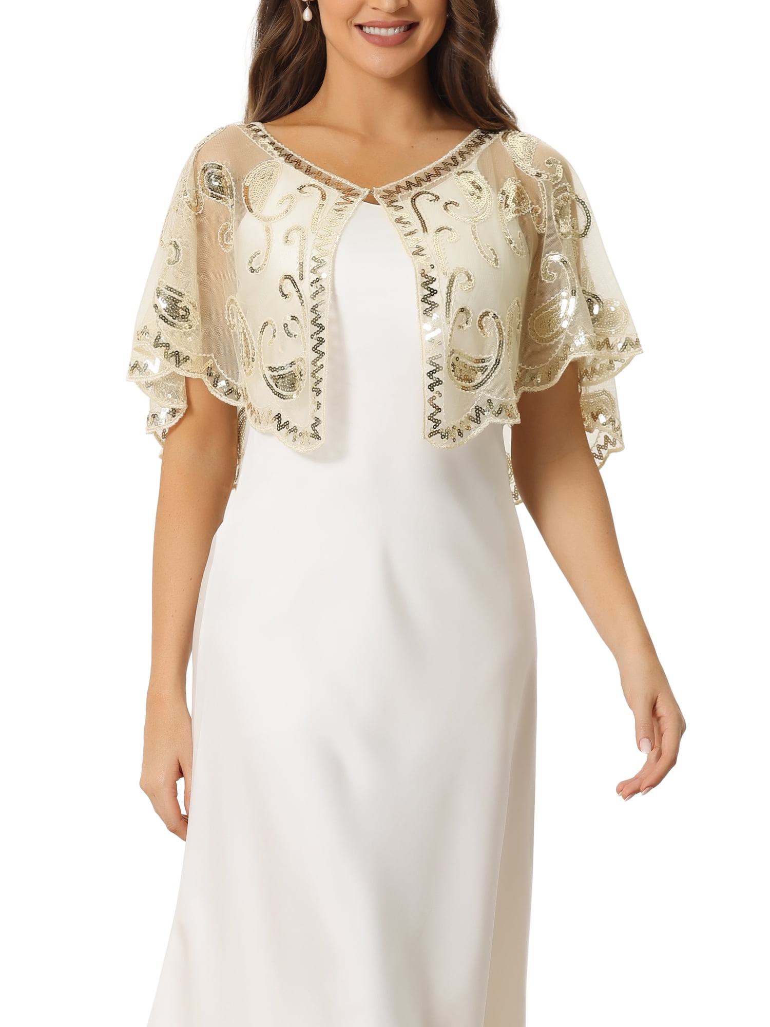 INSPIRE CHIC Women's Dressy Cover Ups Evening Sequin Shawls Champagne M ...