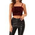 Allegra K Women's Sequin Velvet Spaghetti Strap Club Party Crop Cami ...