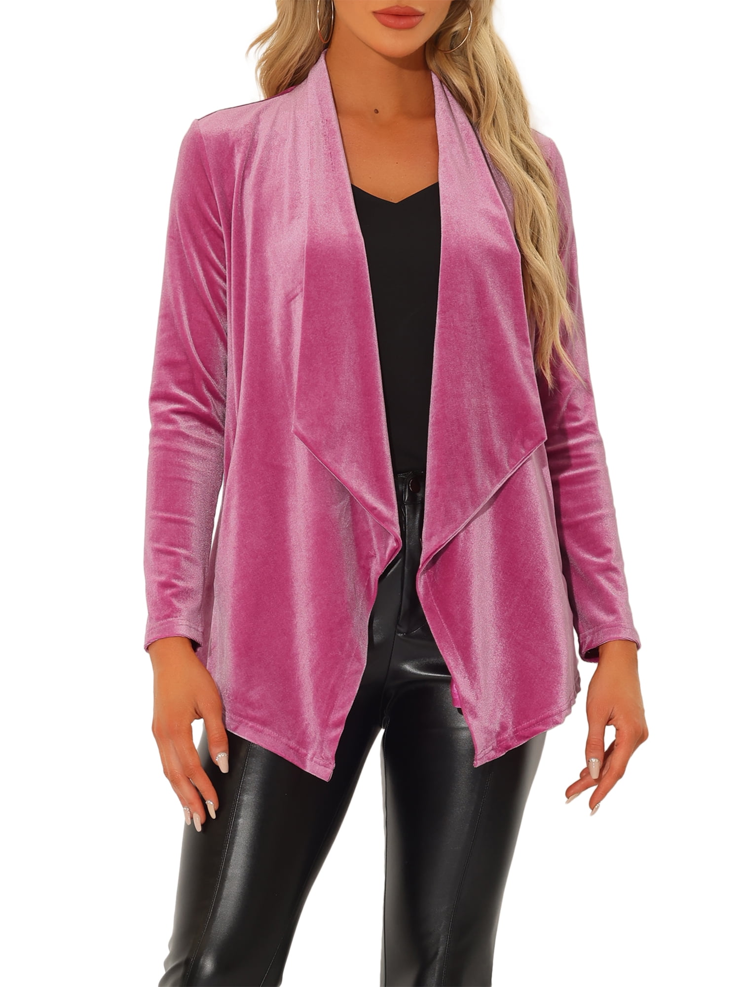 Allegra K Women's Shawl Collar Open Front Pockets Stretchy Velvet ...