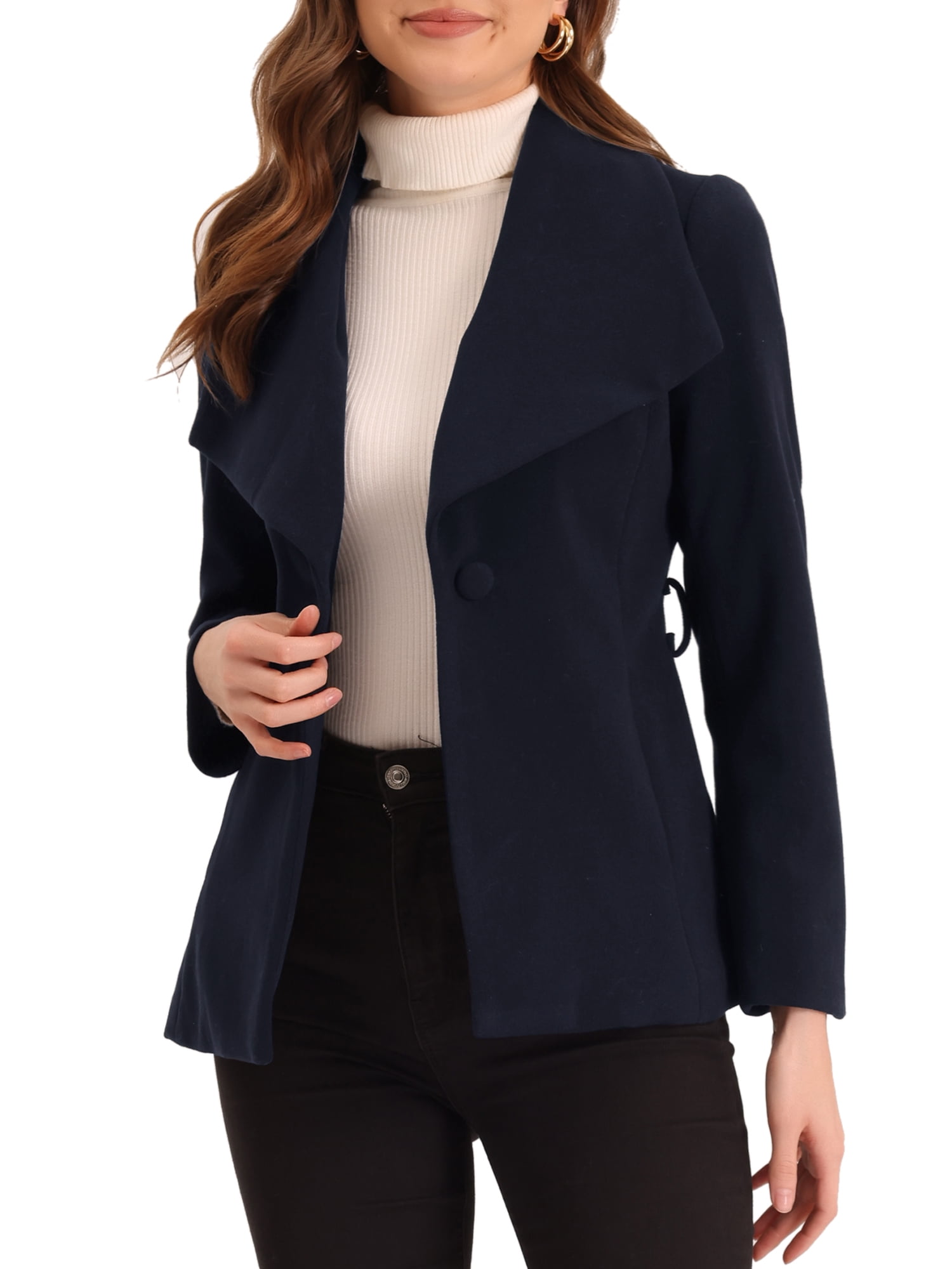 Allegra K Women's Shawl Lapel Collar Buttoned Winter Belted Coat with ...