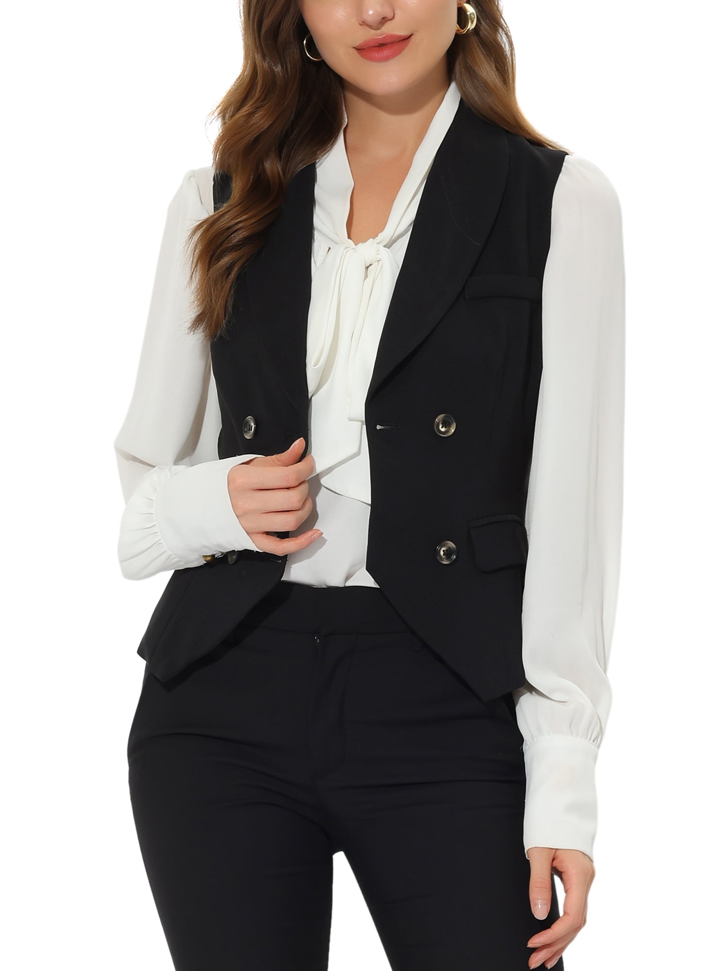 INSPIRE CHIC Women's Suit Vest Double Breasted Business Lapel Dressy ...