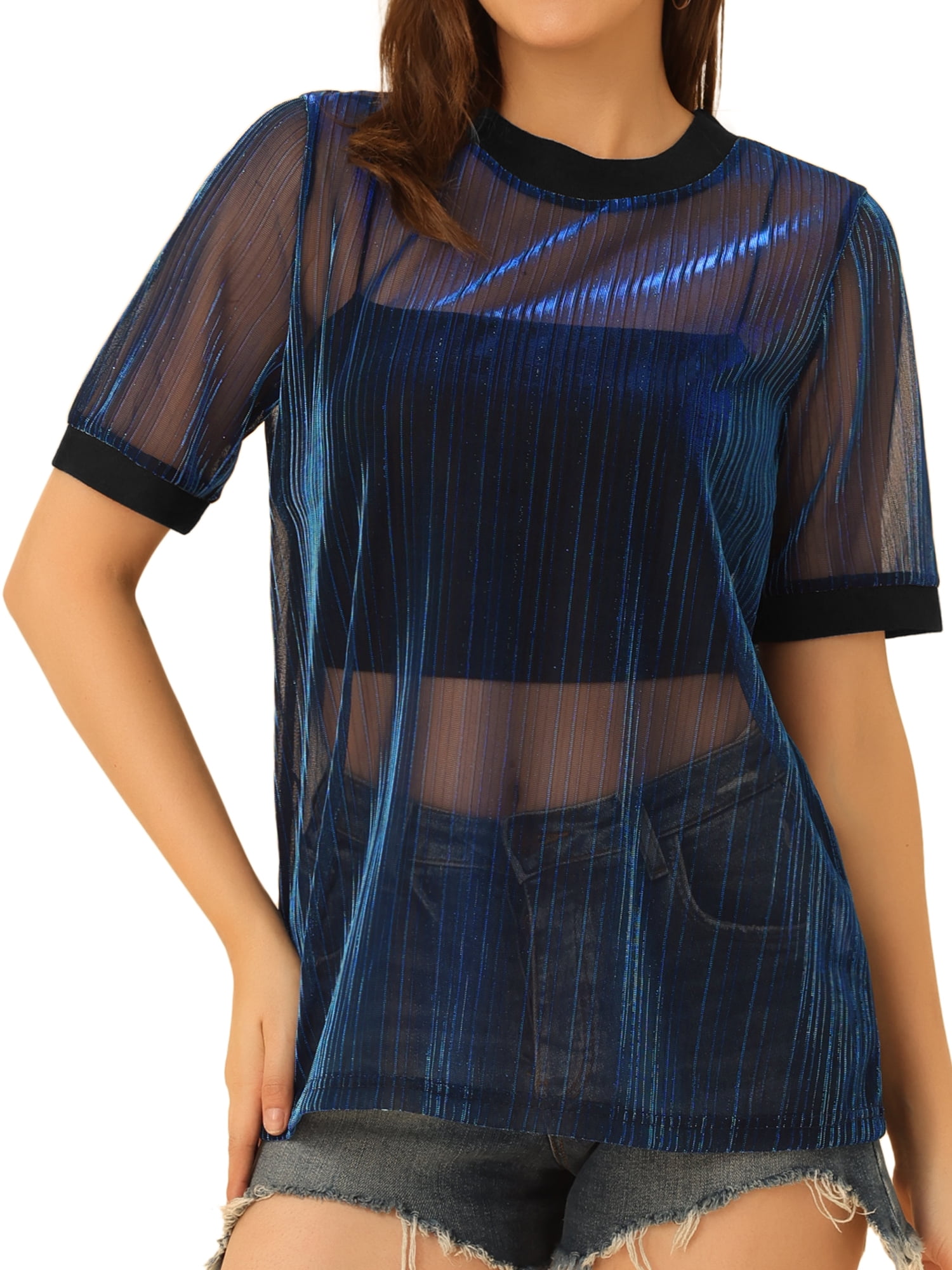 INSPIRE CHIC Women's Mesh T-Shirt Cover Up Party Short Sleeve See ...
