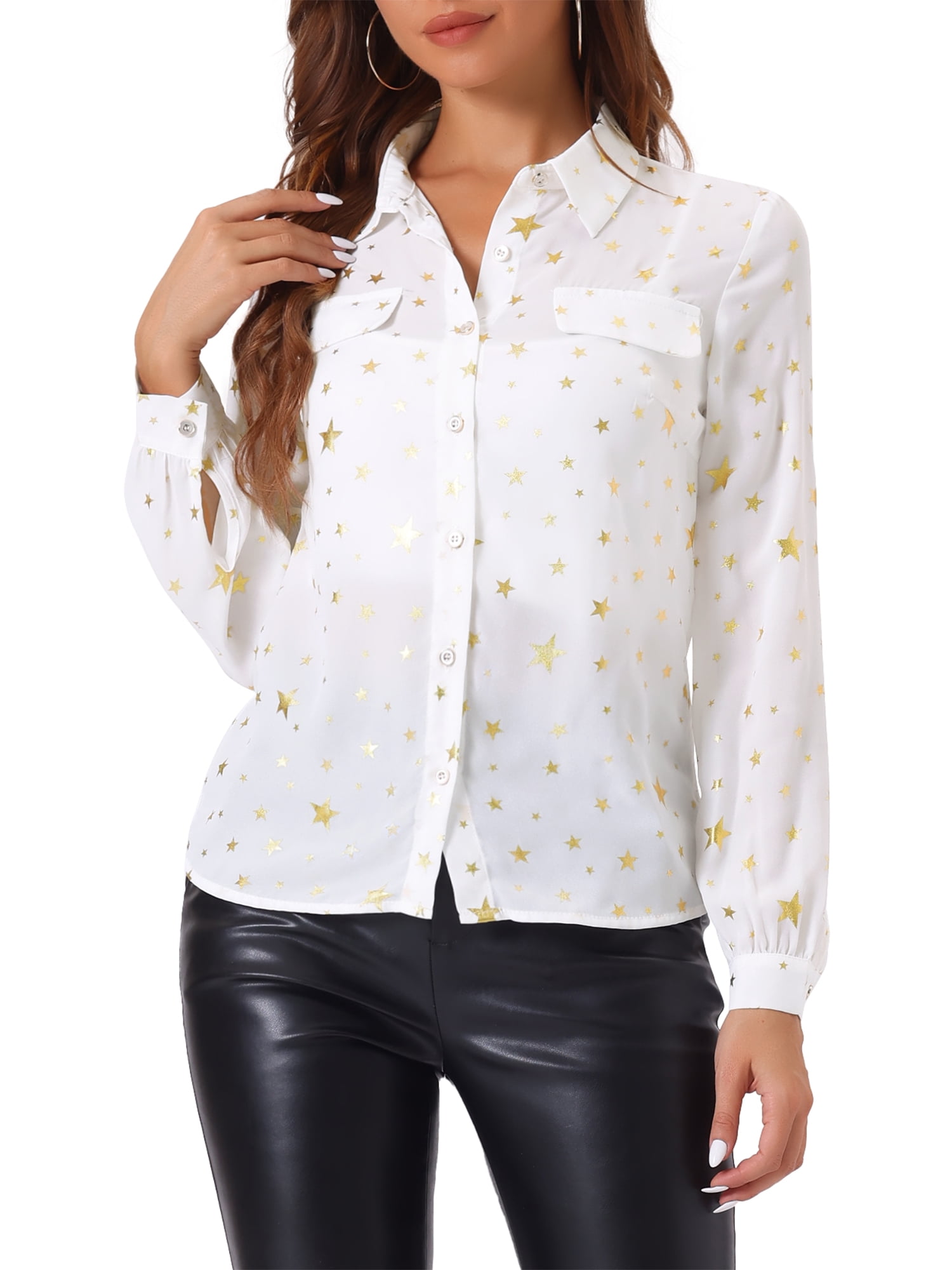 Allegra K Women's Shiny Stars Vintage Long Sleeve Gilding Metallic ...