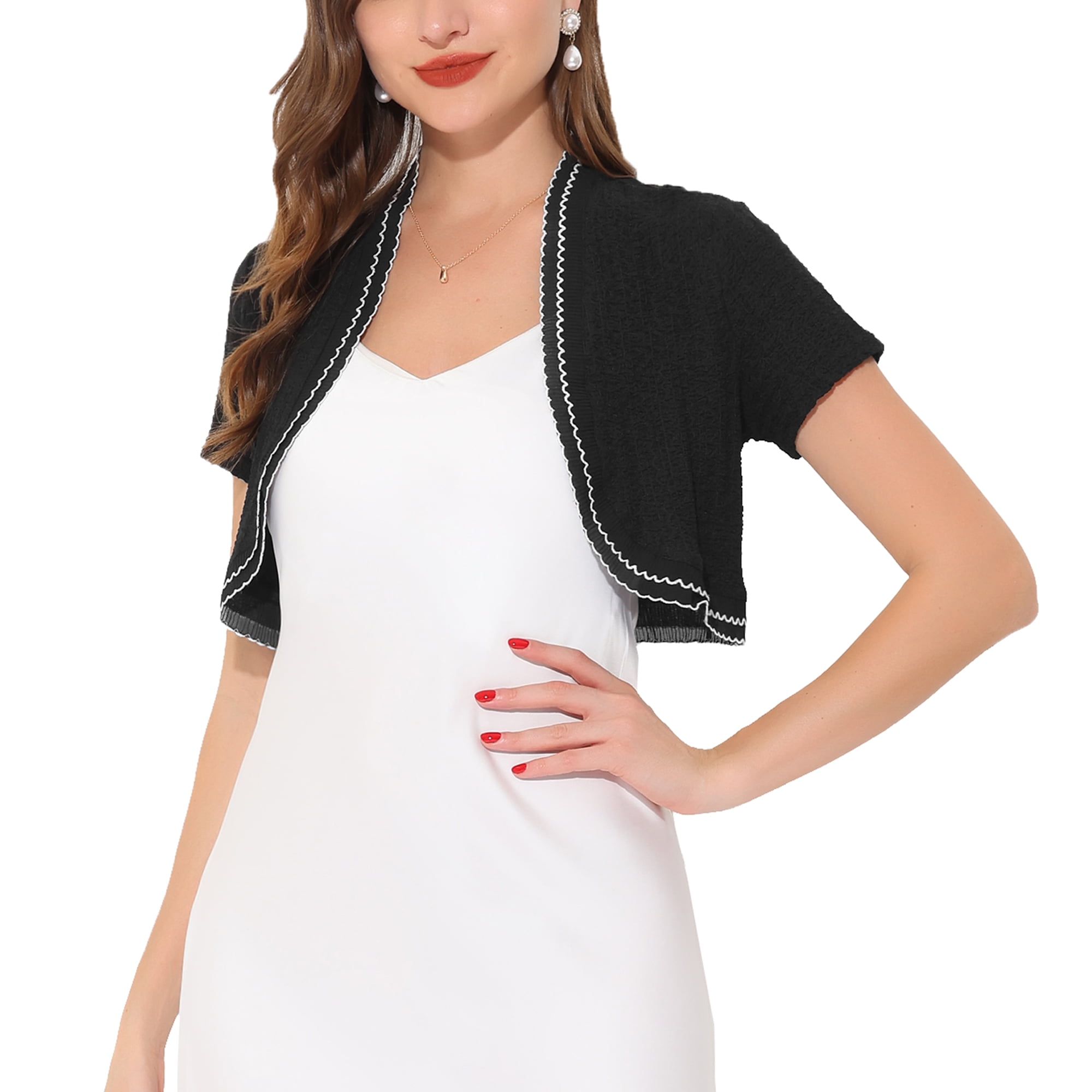 INSPIRE CHIC Women's Short Sleeve Ruffle Shrugs Bolero Cropped Open ...