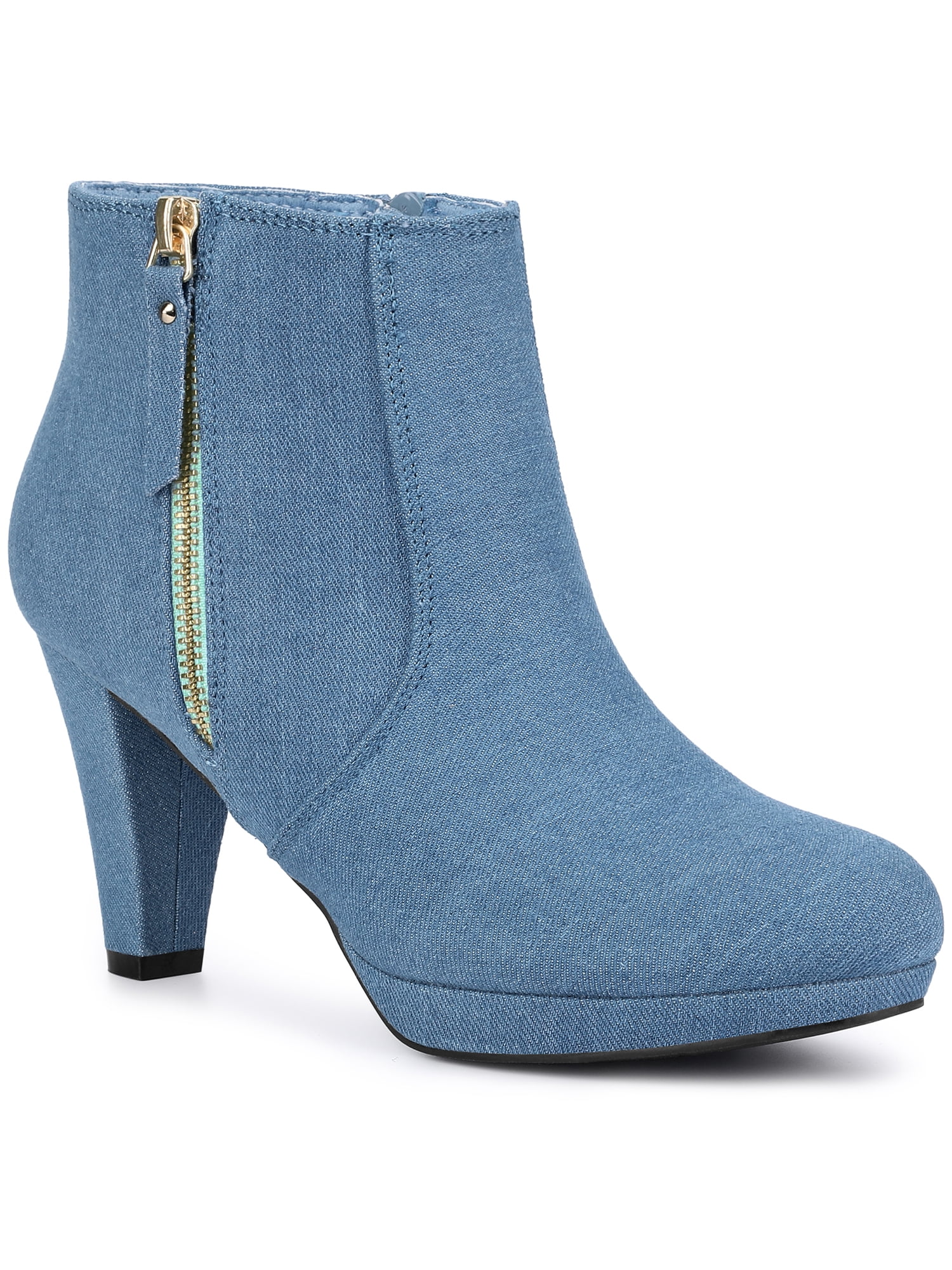 BLISSFUL STEP Women's Side Zip Low Platform Block Heel Ankle Booties ...