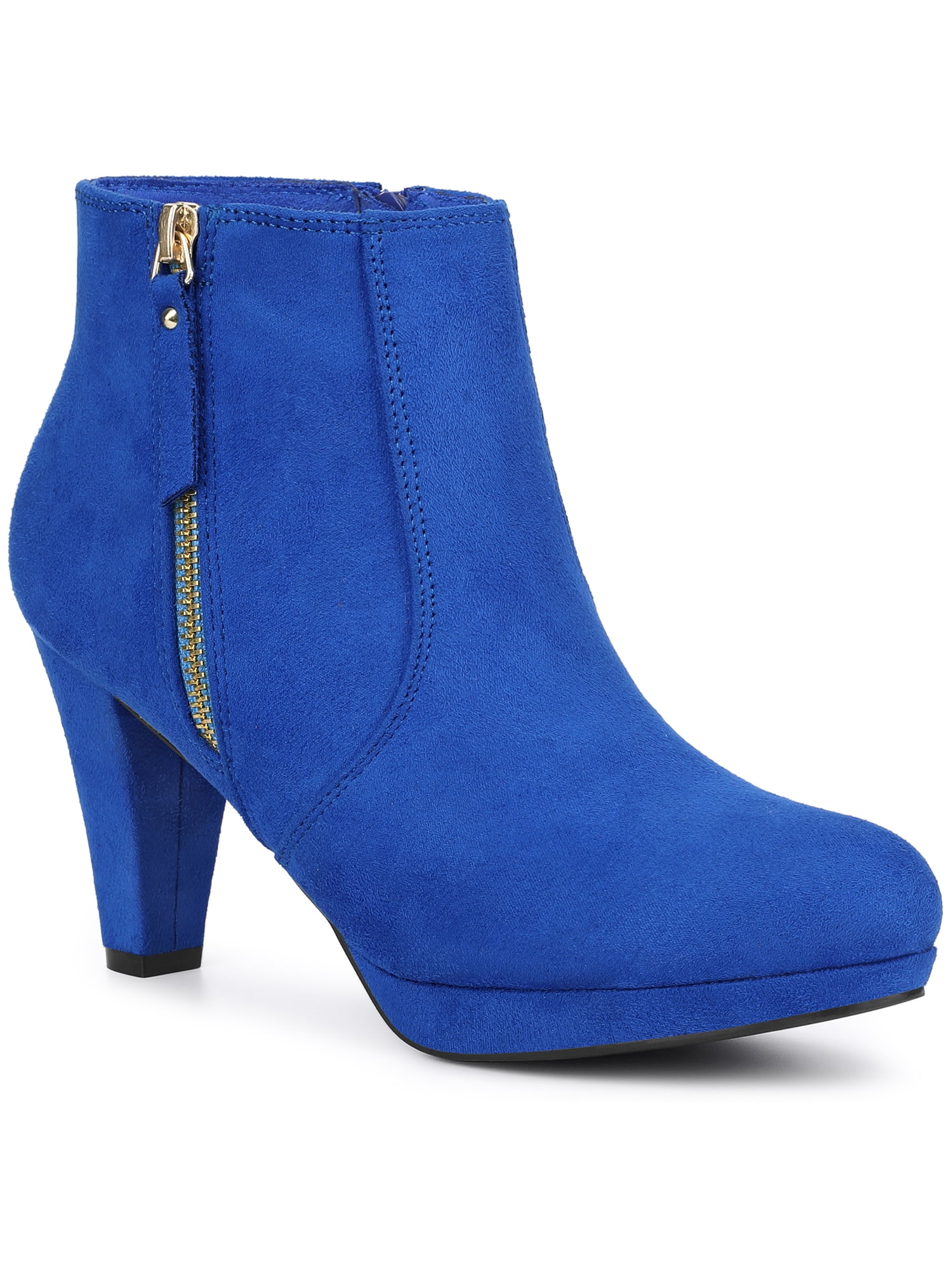 BLISSFUL STEP Women's Side Zip Low Platform Block Heel Ankle Booties ...
