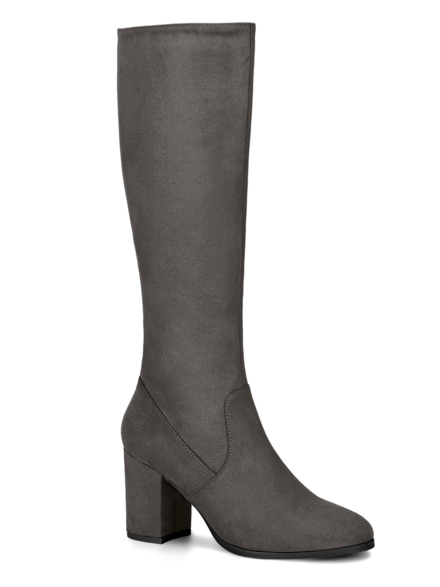 Allegra K Women's Side Zipper Block Heel Knee High Boots Taupe Gray 5.5 - Walmart.com