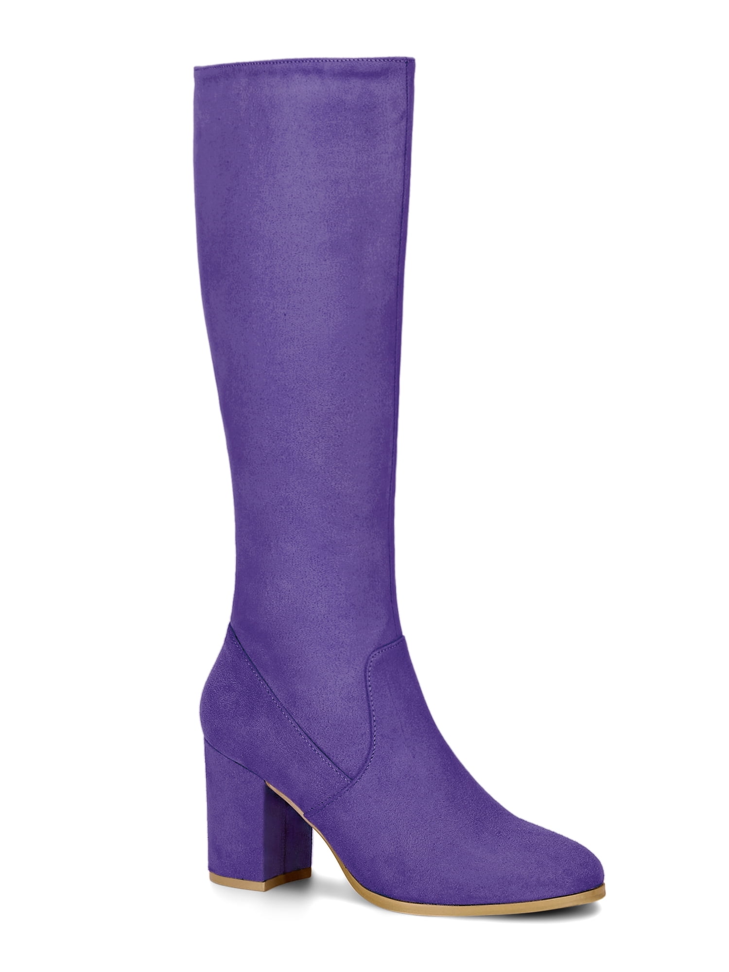 BLISSFUL STEP Women's Knee High Boots Side Zipper Faux Suede Block ...