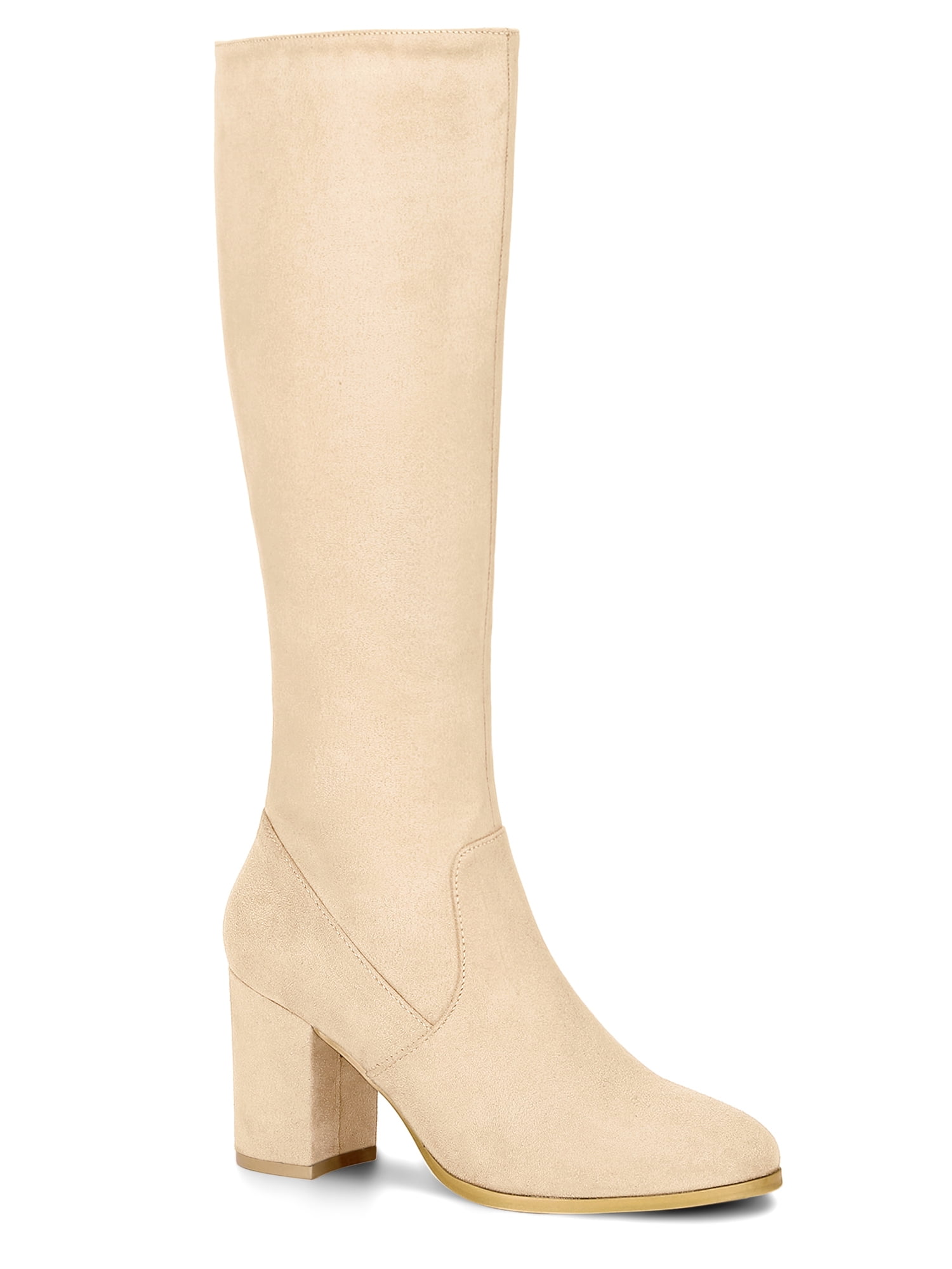 Allegra K Women's Side Zipper Block Heel Knee High Boots Taupe - Walmart.com