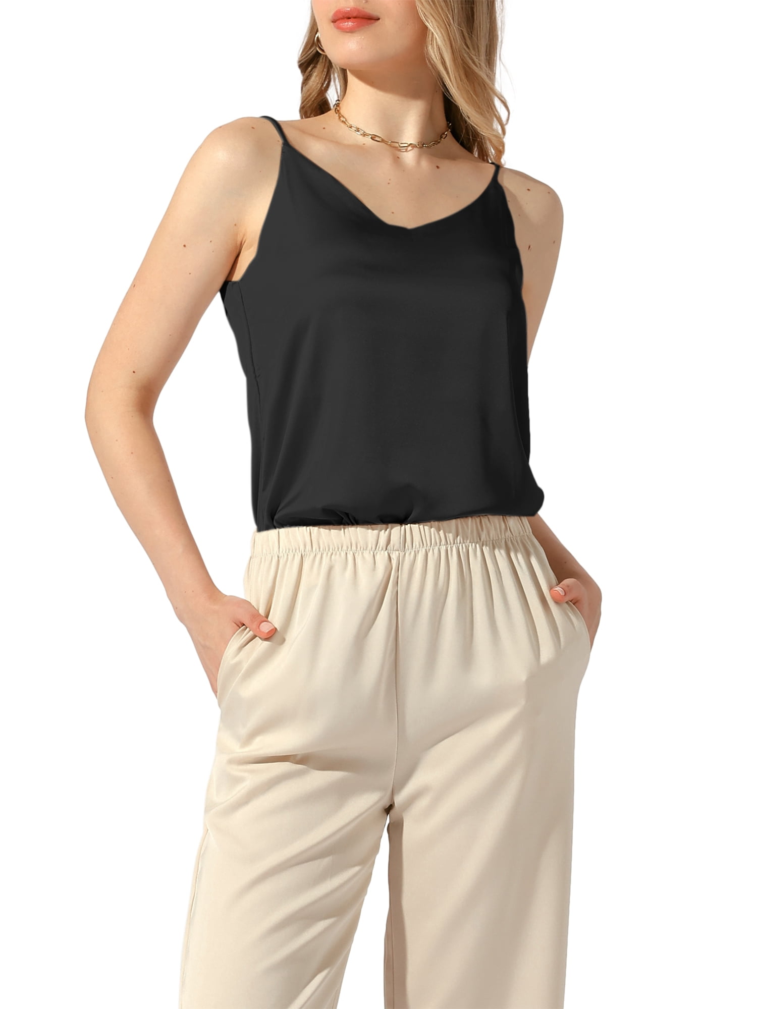 INSPIRE CHIC Women's Silk Satin Tank Tops V Neck Camisole Cami Spaghetti Strap Top Summer Basic ...