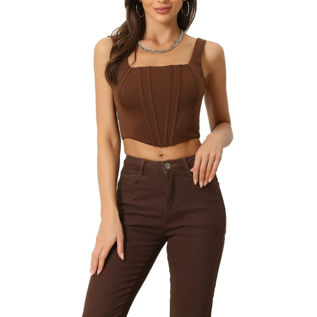 Allegra K Women's Sleeveless Bustier Corset Top Zip Back Sexy Clubwear ...