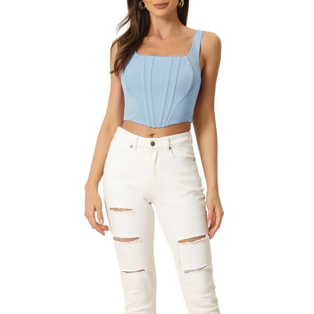 Allegra K Women's Sleeveless Bustier Corset Top Zip Back Sexy Clubwear ...