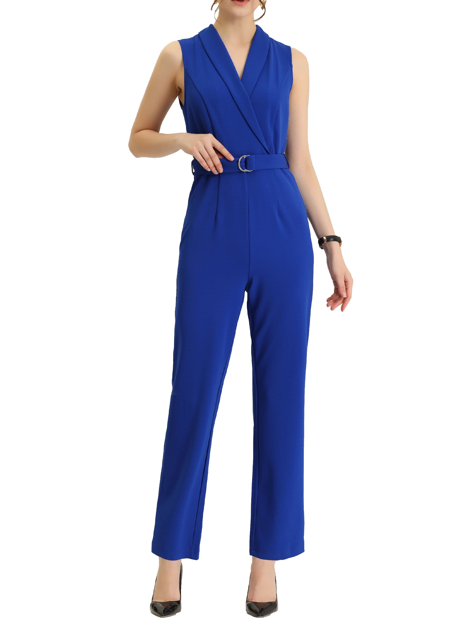 INSPIRE CHIC Women's Sleeveless Shawl Collar Office Belted Cropped ...