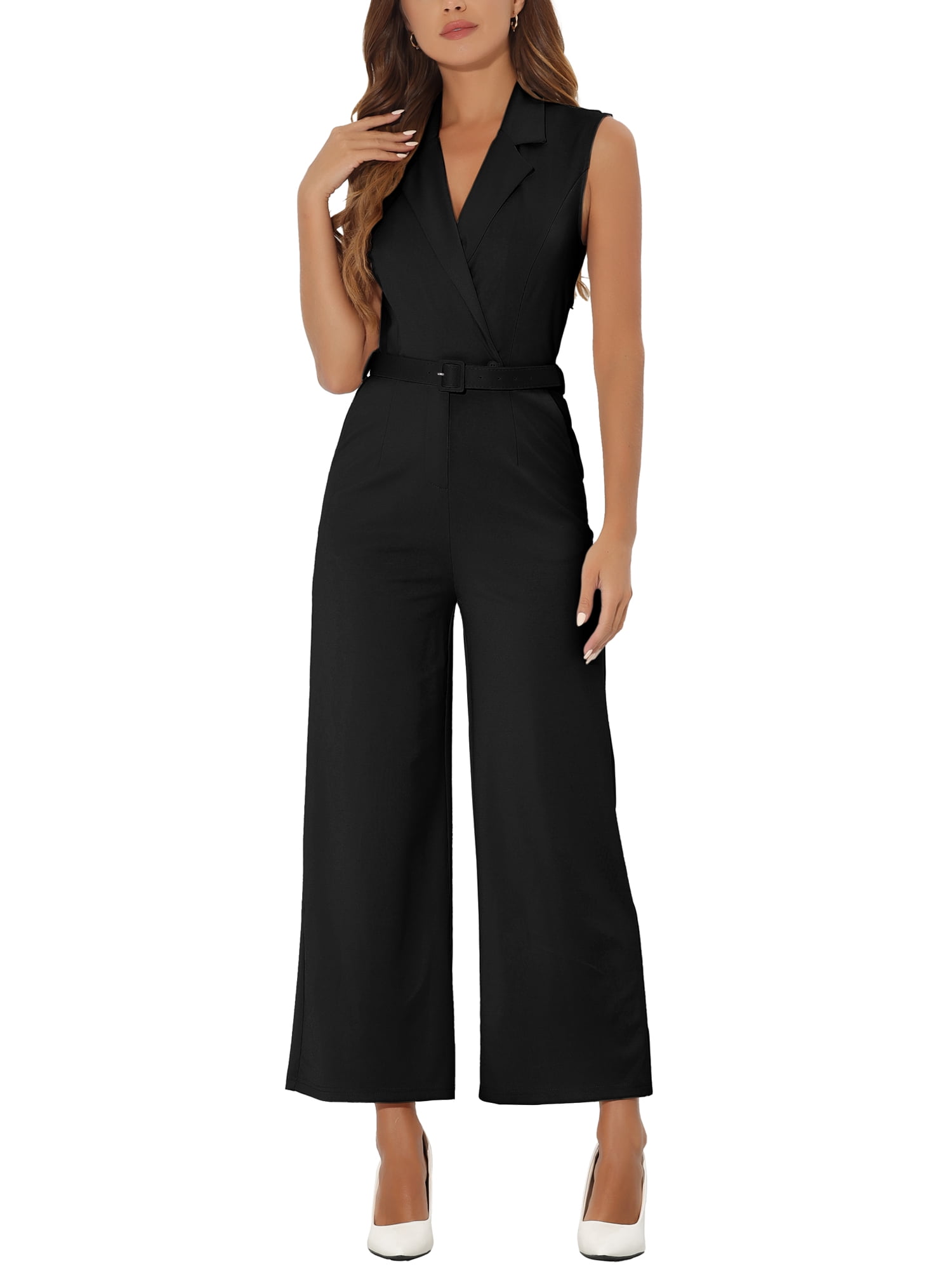 INSPIRE CHIC Womens' Sleeveless V Neck Button Front Jumpsuits Long Leg ...