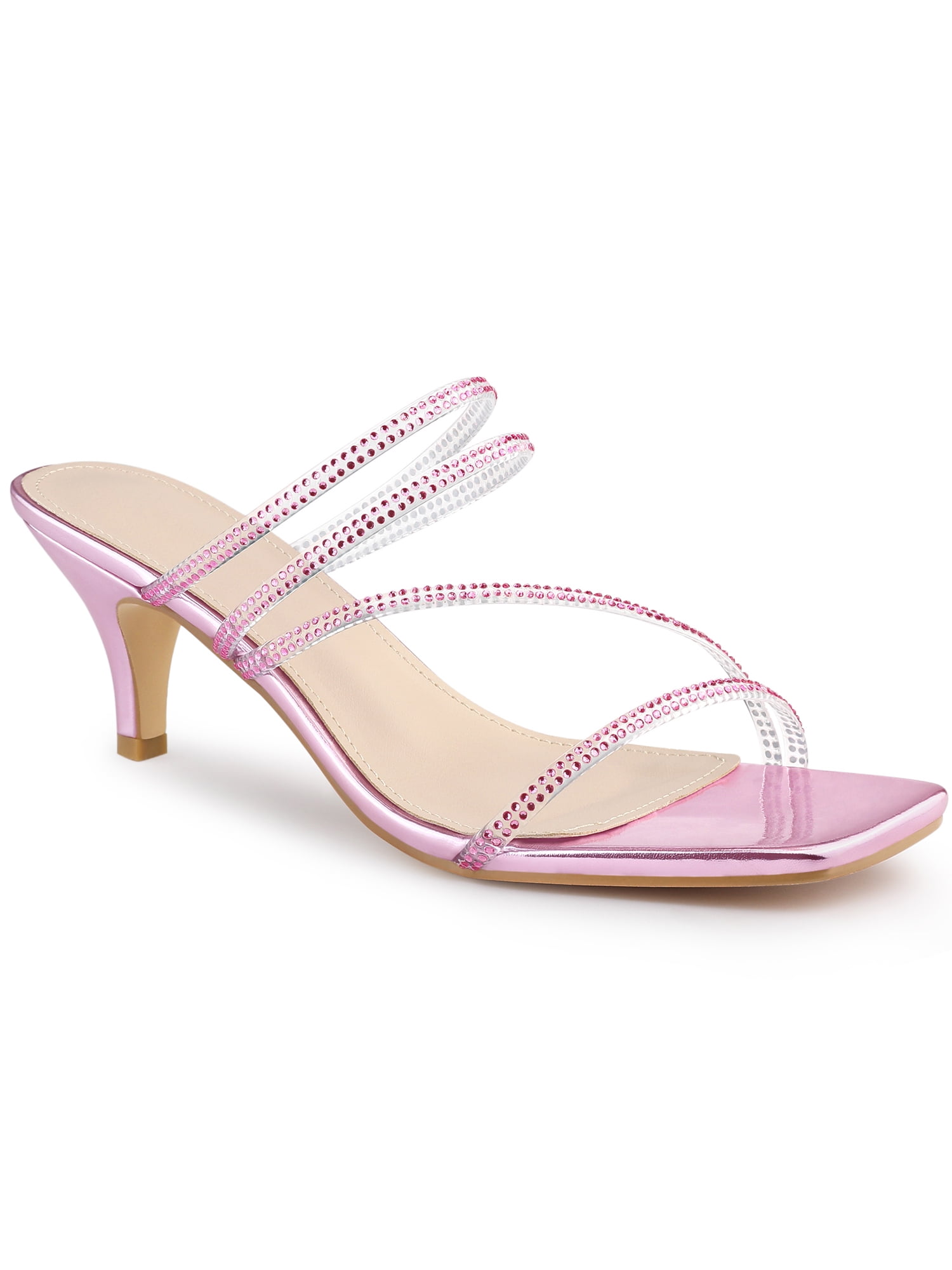 Allegra K Women's Slide Sandal Rhines Strappy Kitten Heel Sandals Pink ...