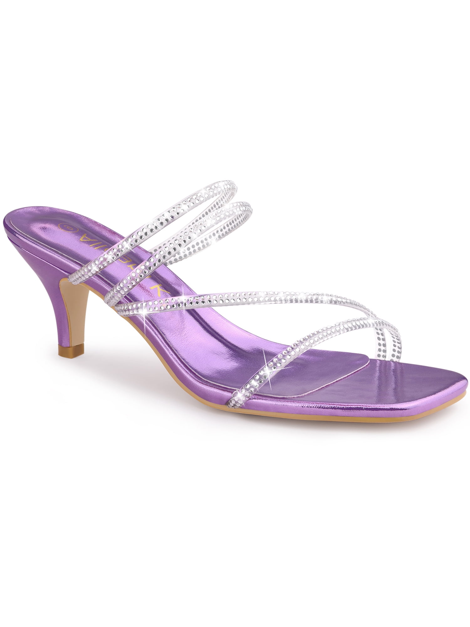 BLISSFUL STEP Women's Slide Sandal Rhines Strappy Kitten Heel Sandals ...