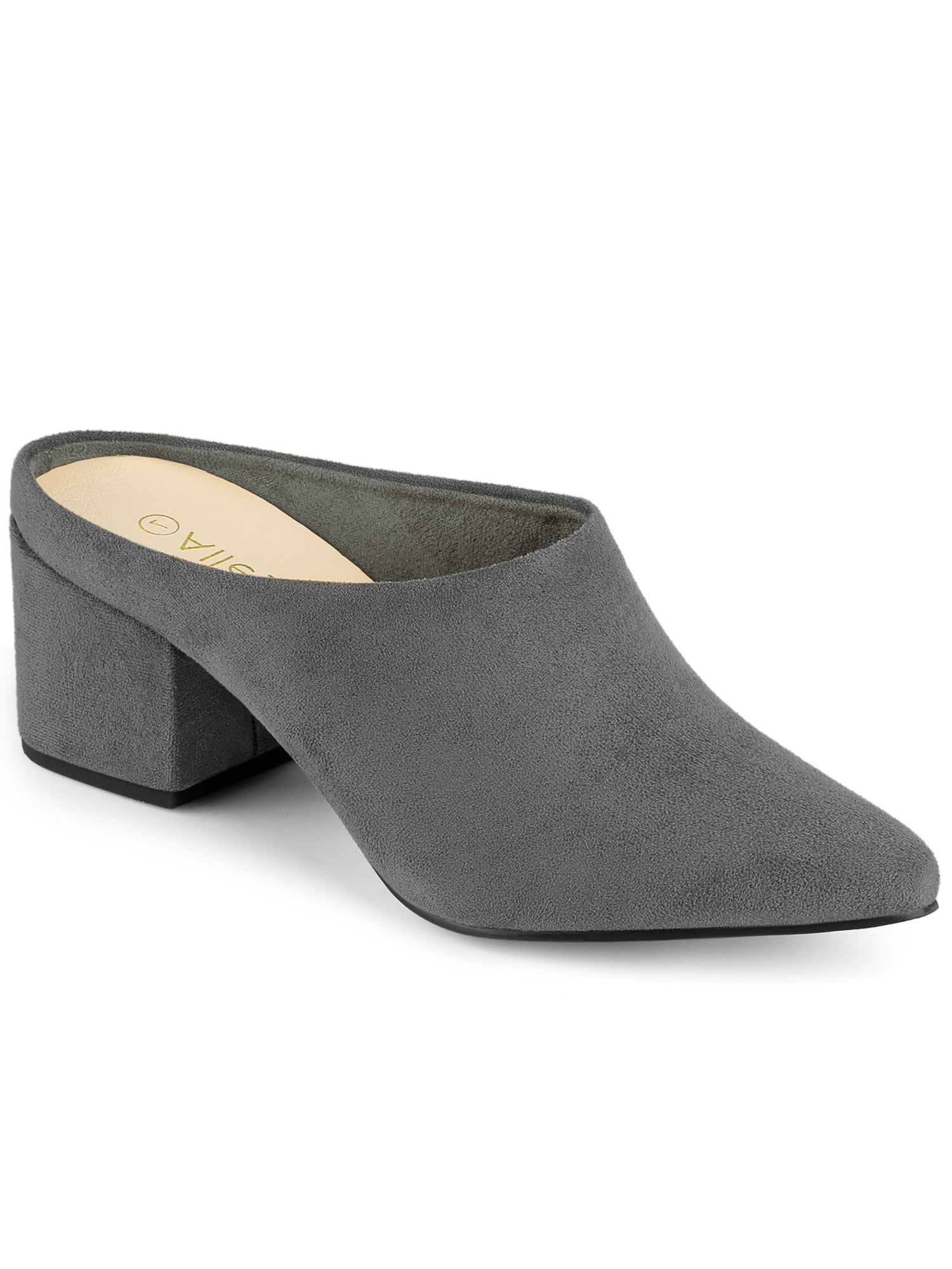 BLISSFUL STEP Women's Slides Block High Heels Slip on Pointed Toe Slide ...