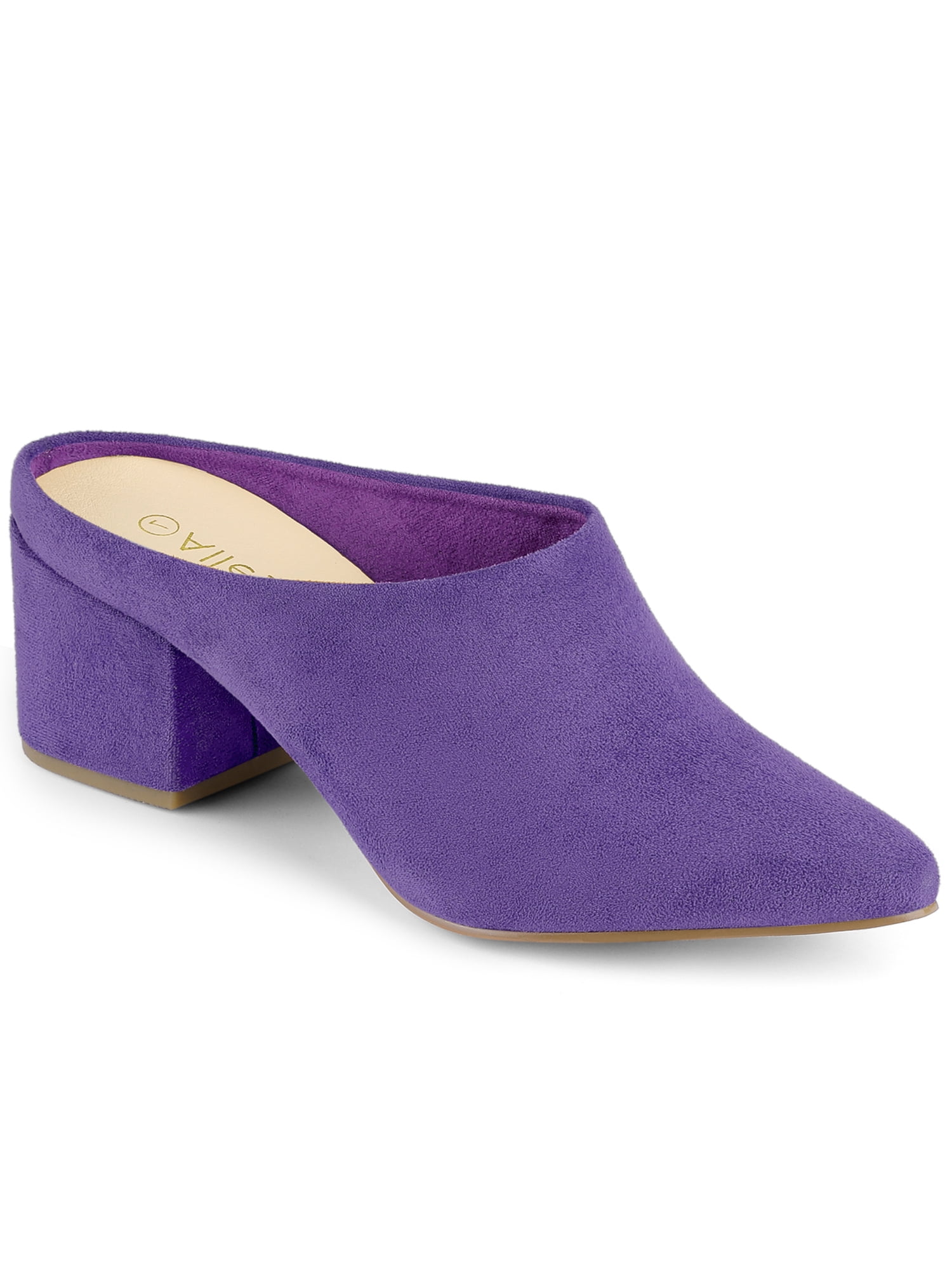 BLISSFUL STEP Women's Slides Block High Heels Slip on Pointed Toe Slide ...