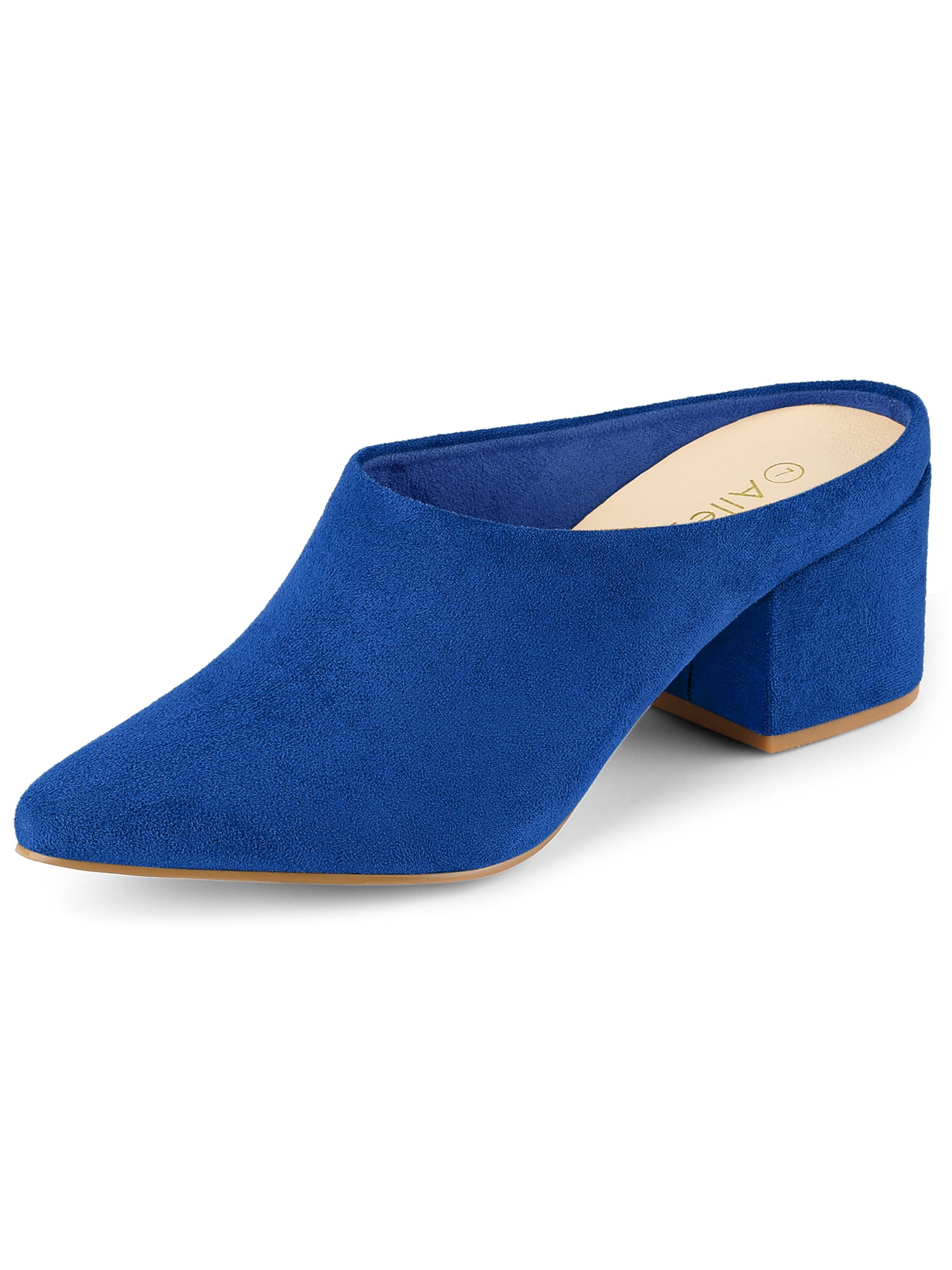 BLISSFUL STEP Women's Slides Block High Heels Slip on Pointed Toe Slide ...