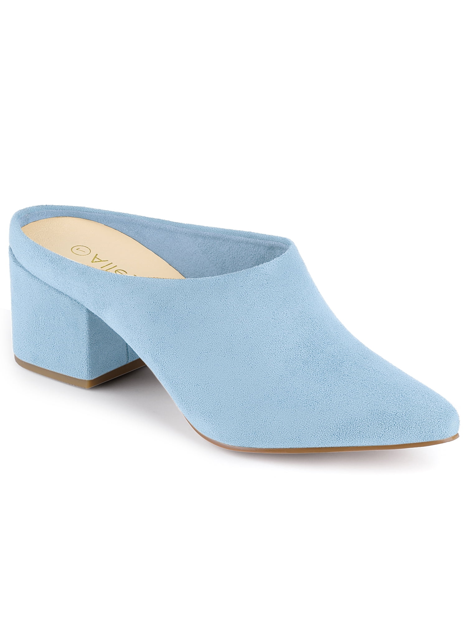 BLISSFUL STEP Women's Slides Block High Heels Slip on Pointed Toe Slide ...