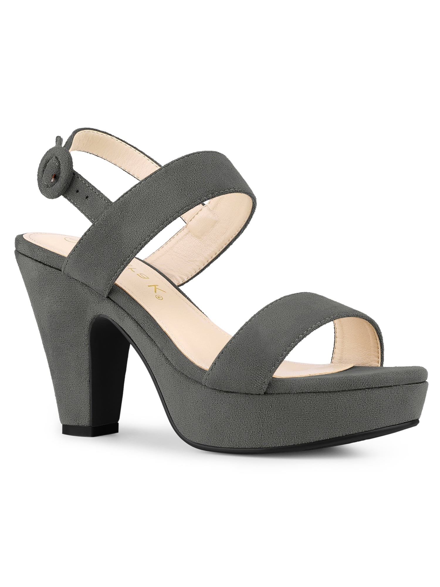 BLISSFUL STEP Women's Block Heeled Slingback Platform Sandals Grey 10 ...